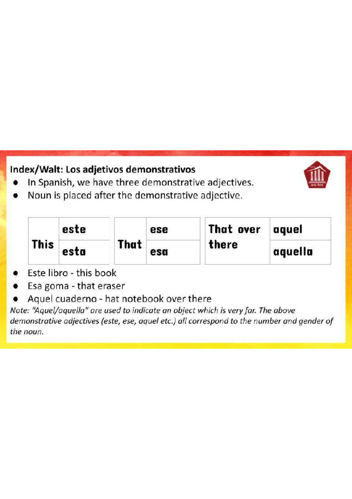 Demonstrative Adjectives & Numbers (0-50) in Spanish - Studocu