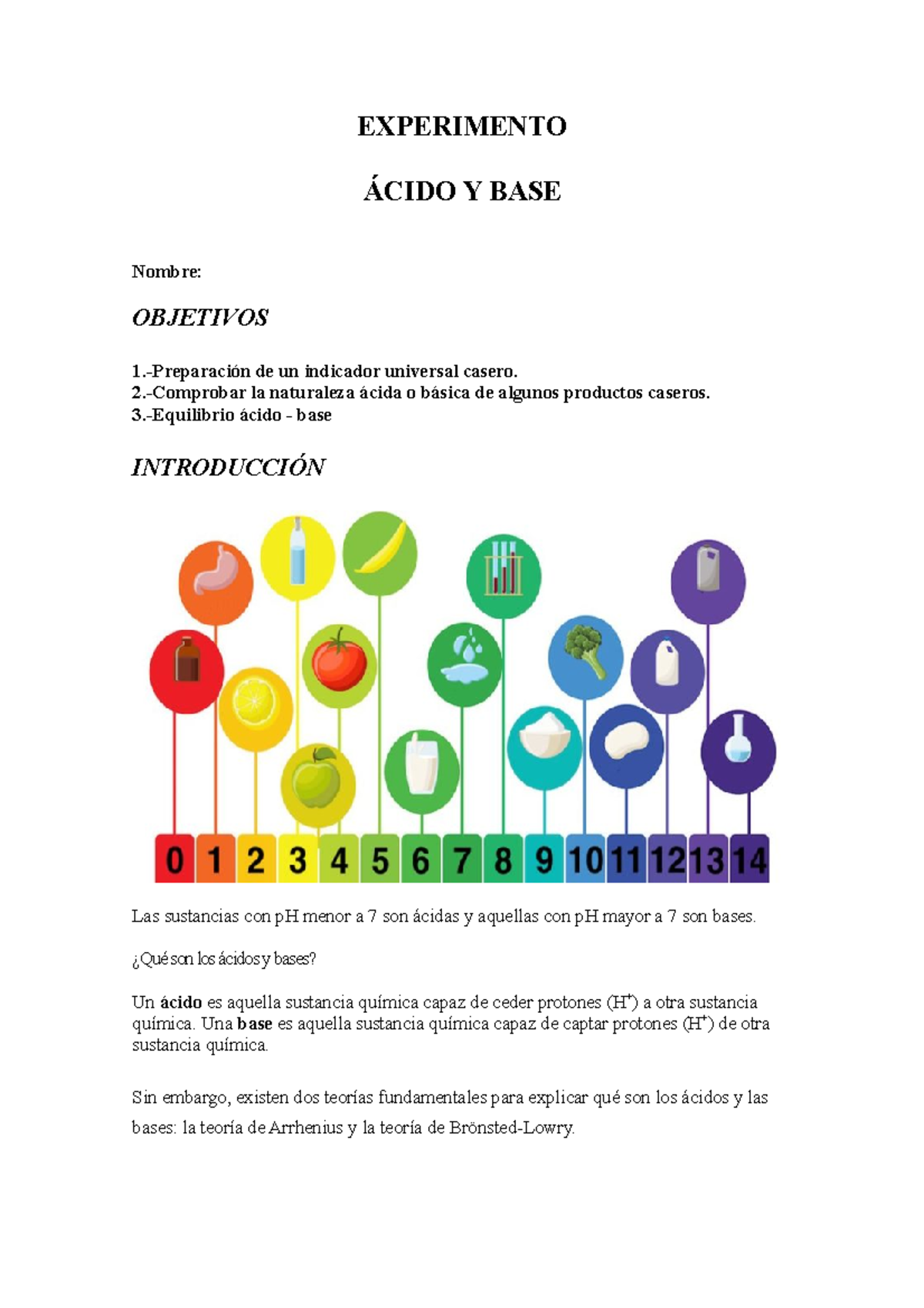 5. Experimento de ácido y bases - EXPERIMENTO ÁCIDO Y BASE Nombre ...