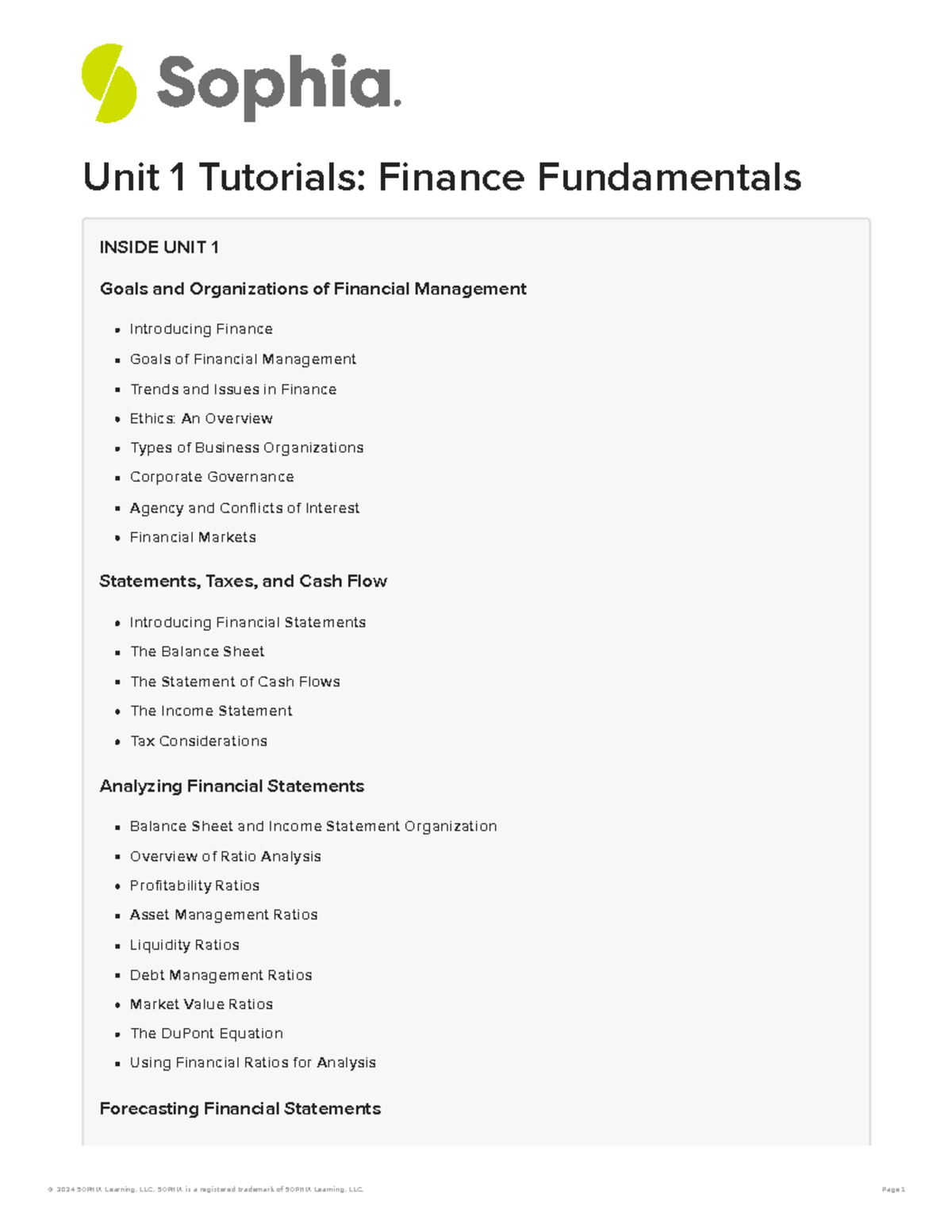Unit-1-tutorials-finance-fundamentals - Unit 1 Tutorials: Finance Fundamentals INSIDE UNIT 1 ...