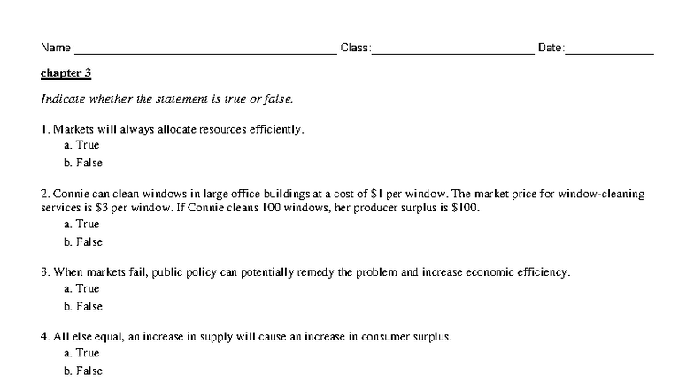 Chapter 3 Quiz: True or False Questions on Market Efficiency - Studocu