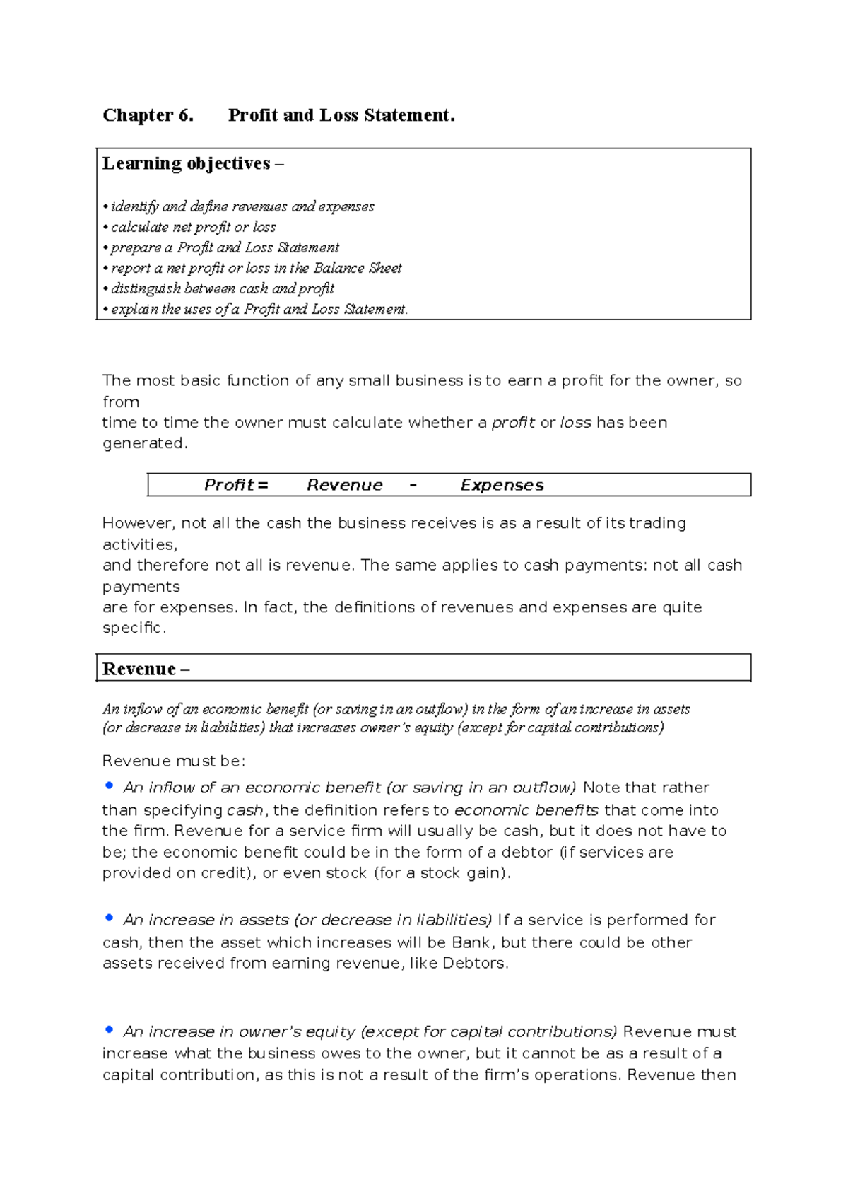 Chapter 6: Profit and Loss Statement Notes (NATUROPATHY) - Studocu
