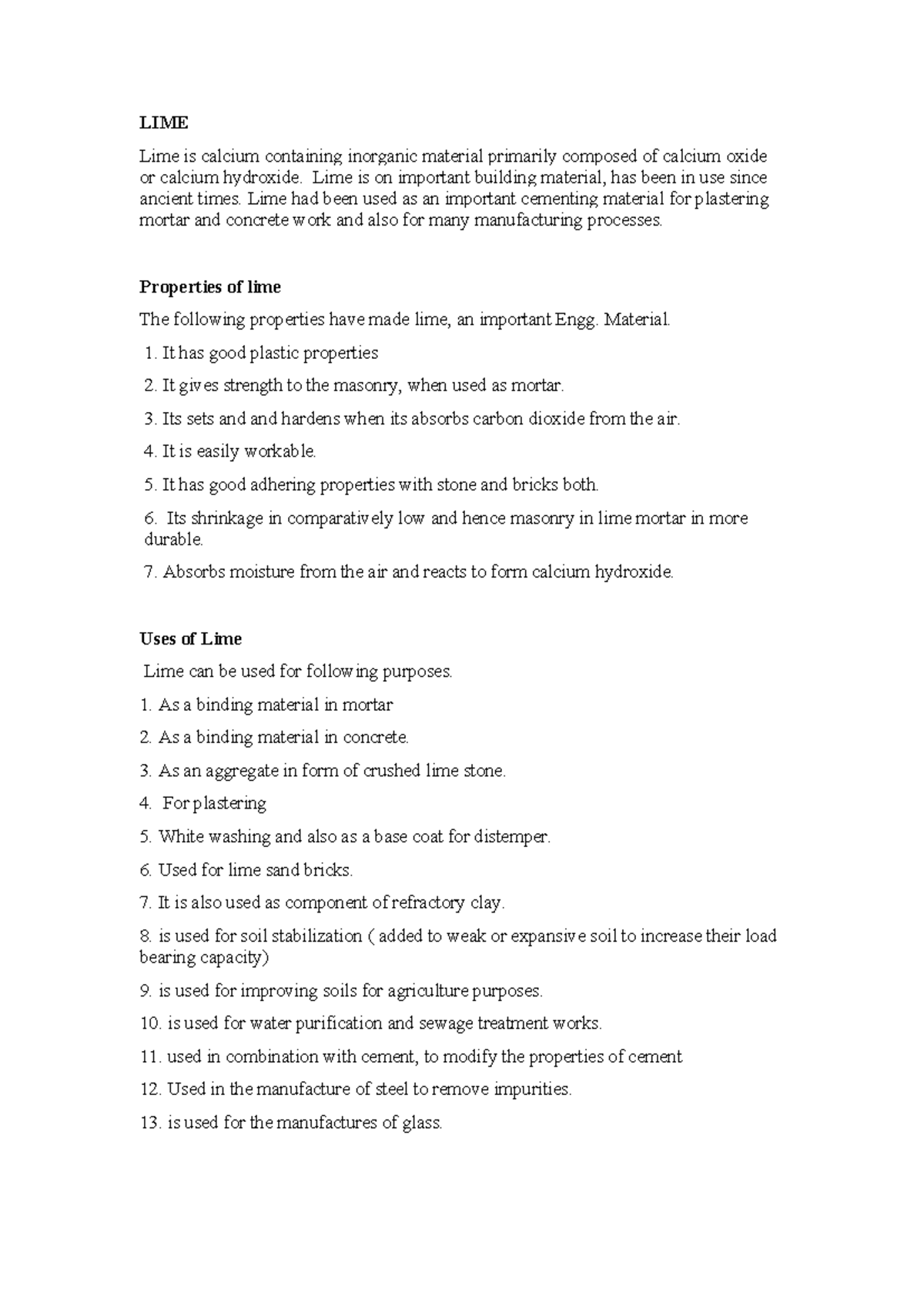 LIME AS A CONSTRUCTION MATERIAL: PROPERTIES, USES & CLASSIFICATION ...