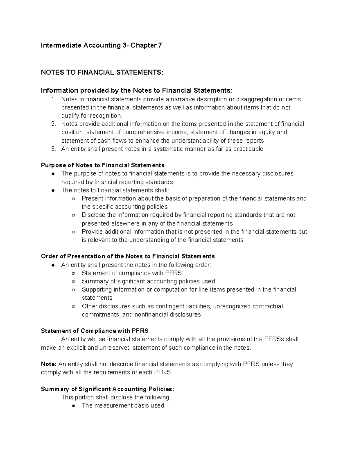 IA3 Chapter 7: Notes to Financial Statements Overview - Studocu