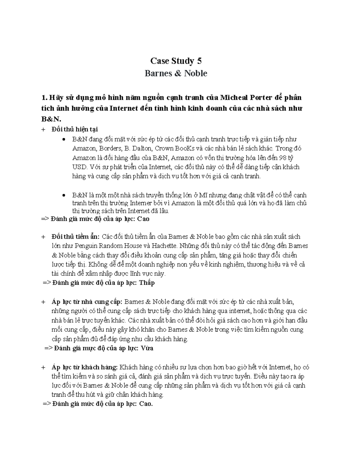 HT Case Study 5: Phân Tích Ảnh Hưởng Internet Đến Barnes & Noble - Studocu