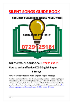 Silent Songs Possible KCSE Questions SET 1 - SILENT SONGS ESSAYS KCSE ...