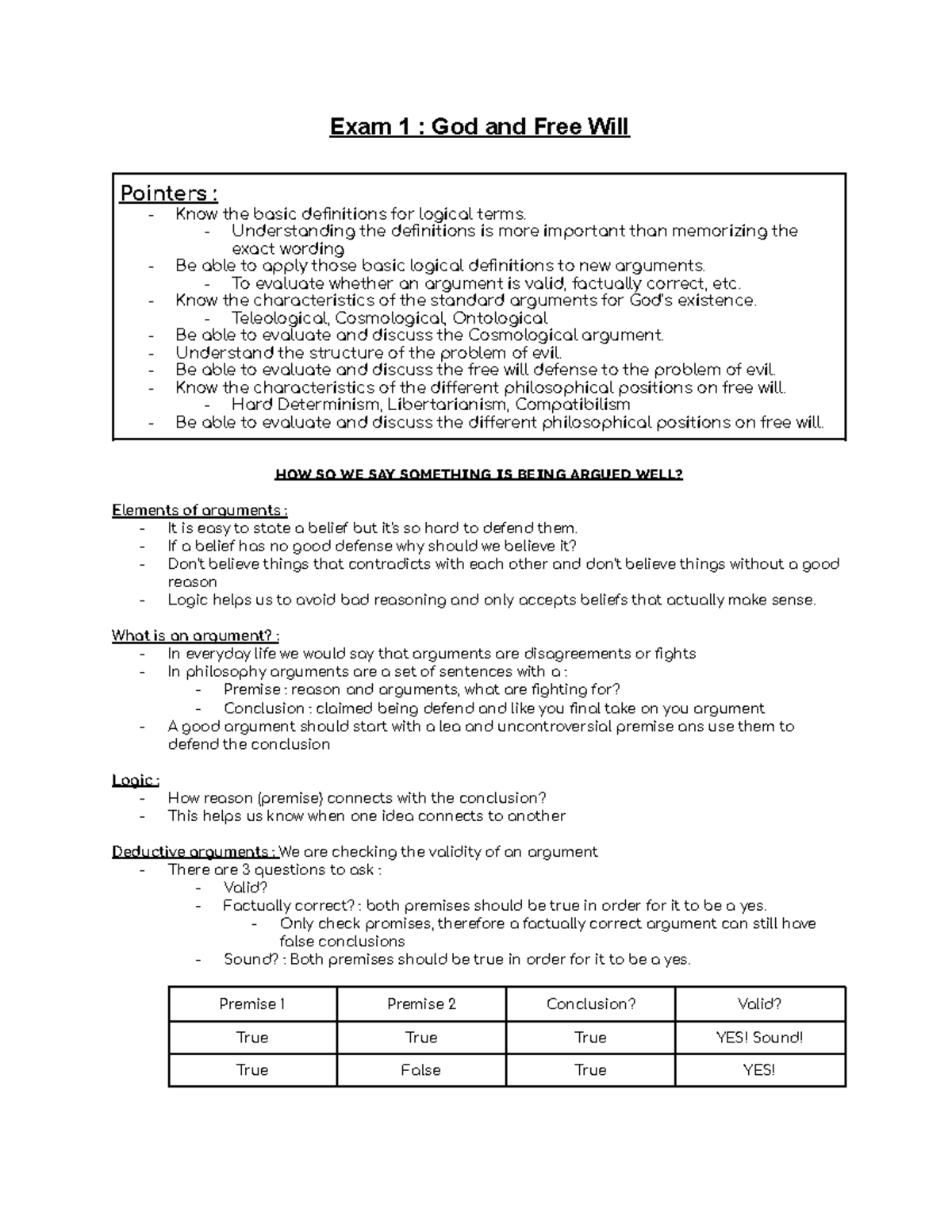 Final Exam Notes on Free Will & Evil (PHIL101) - Studocu