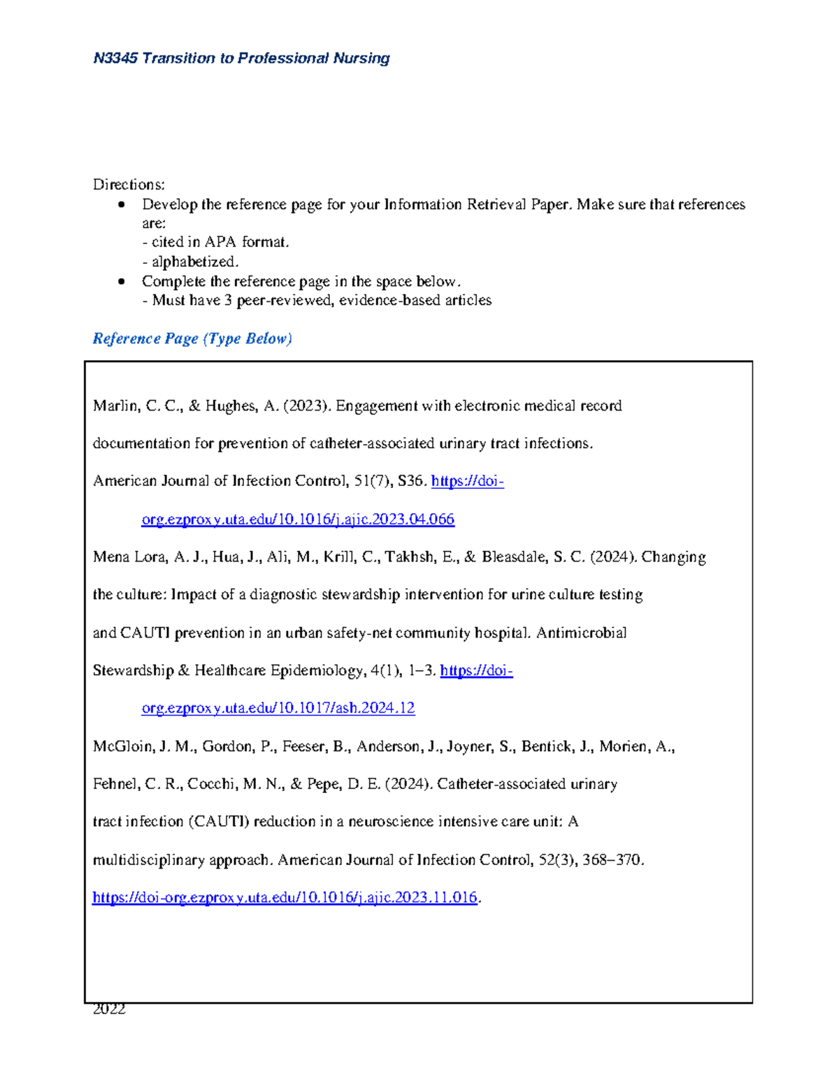 N3345 Reference Page for Information Retrieval Paper on CAUTI - Studocu