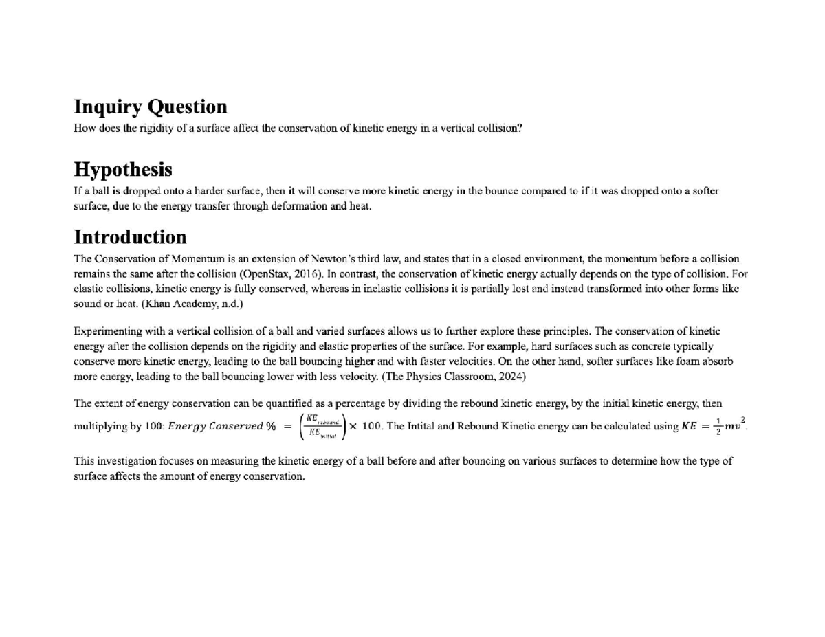 Kinetic Energy Conservation in Collisions - DS Analysis - Studocu