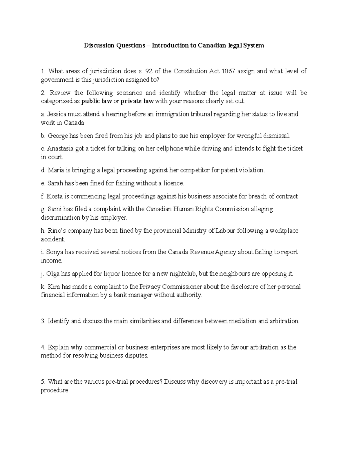 Discussion Questions - Introduction to Canadian Legal System ...