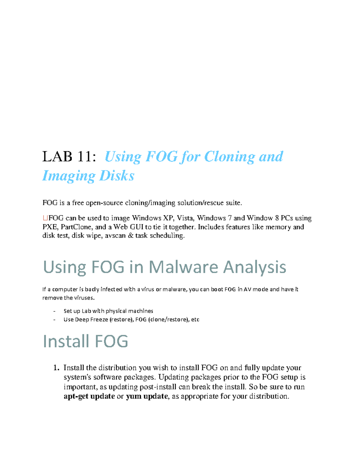 LAB 11: FPT - Cloning and Imaging Disks with FOG Suite - Studocu