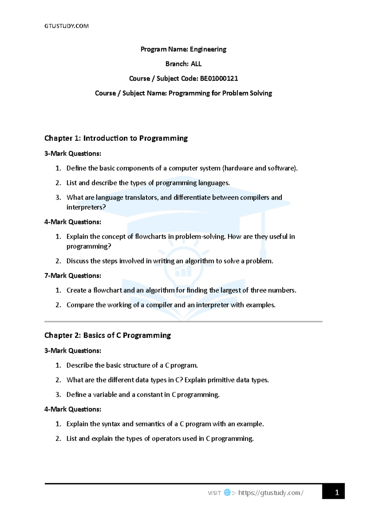 BE Programming for Problem Solving: Study Guide & Key Topics - Studocu