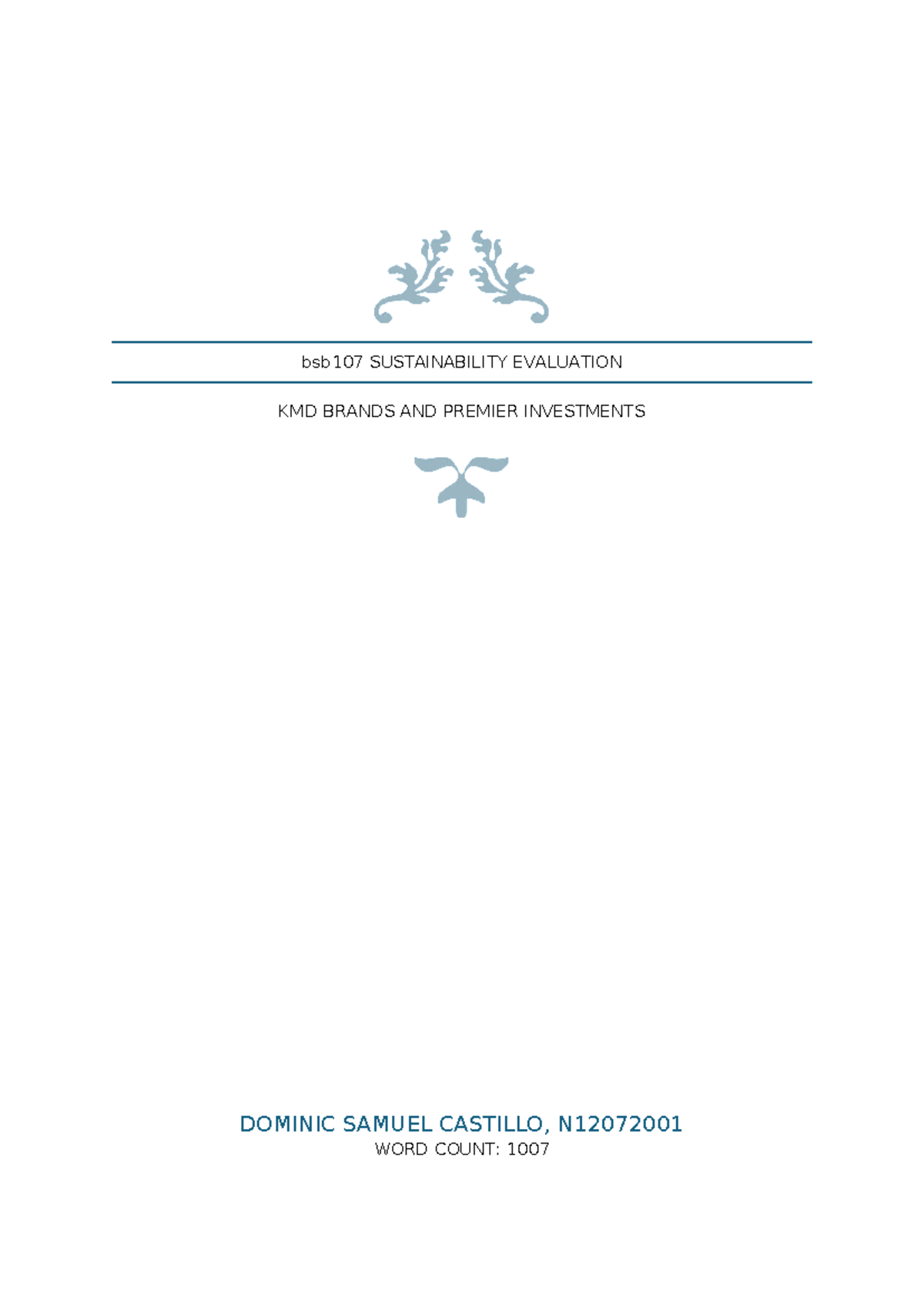 BSB107 Assignment 3 Sustainability - bsb107 SUSTAINABILITY EVALUATION ...