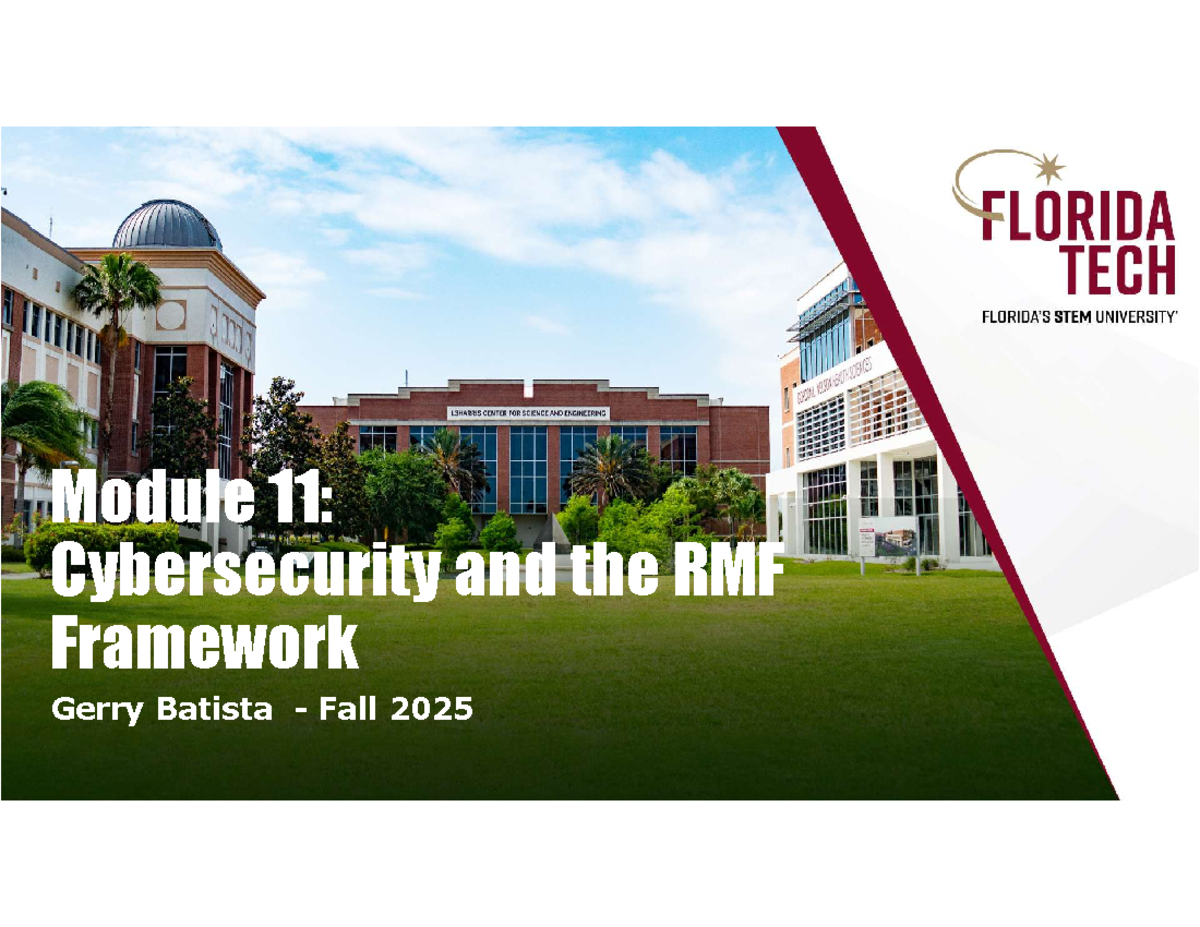 Module 11: Cybersecurity and the RMF Framework - Studocu