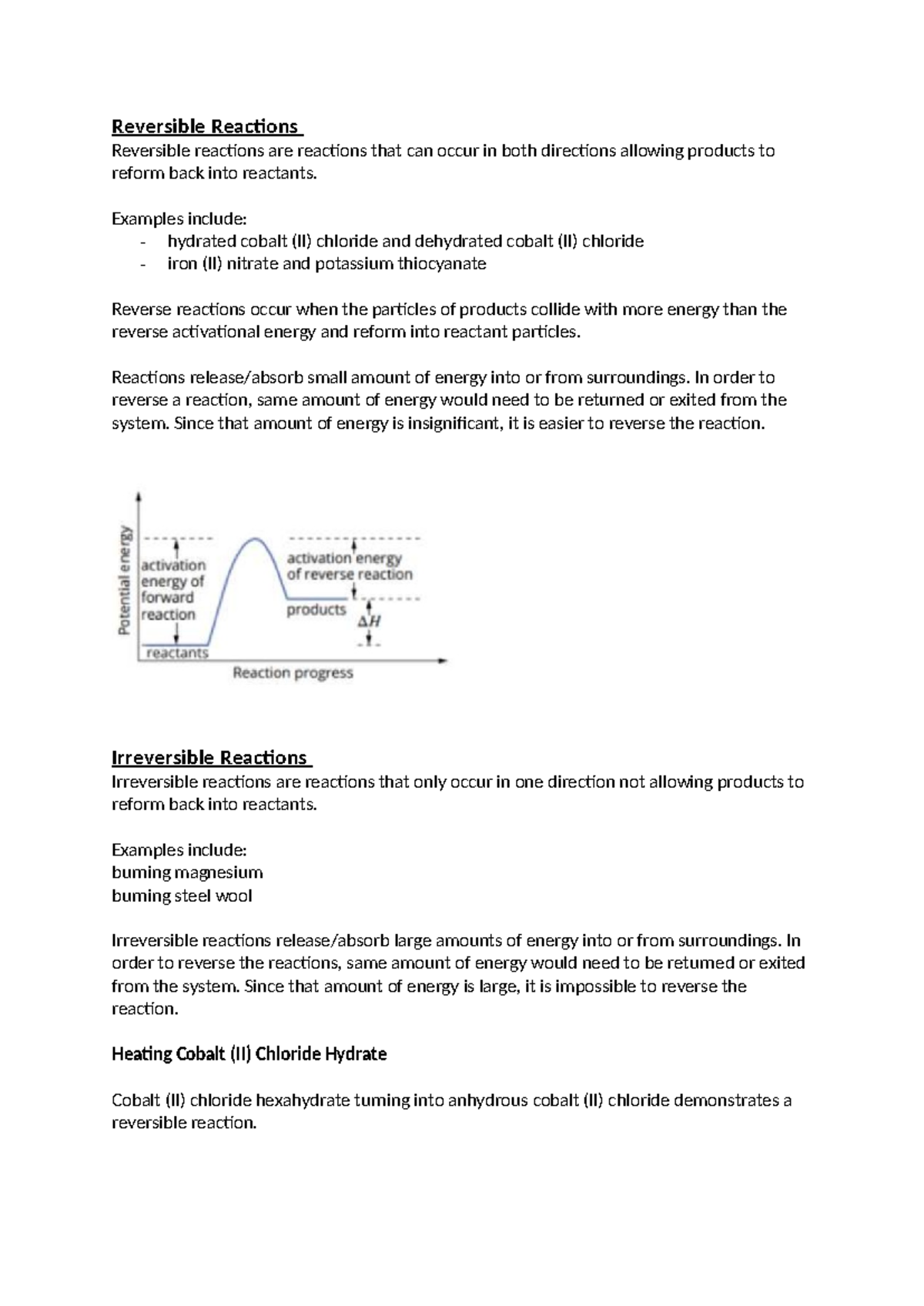Economics Module 5: Notes on Reversible and Irreversible Reactions ...