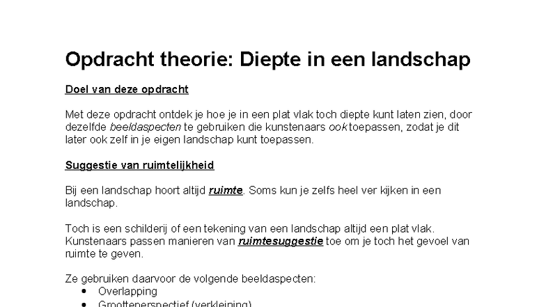 Theorieopdracht: Ruimtesuggestie in een Landschap - Studeersnel