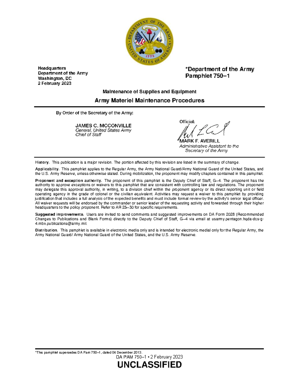 DA PAM 750–1: Updated Army Materiel Maintenance Procedures (Feb 2023 ...