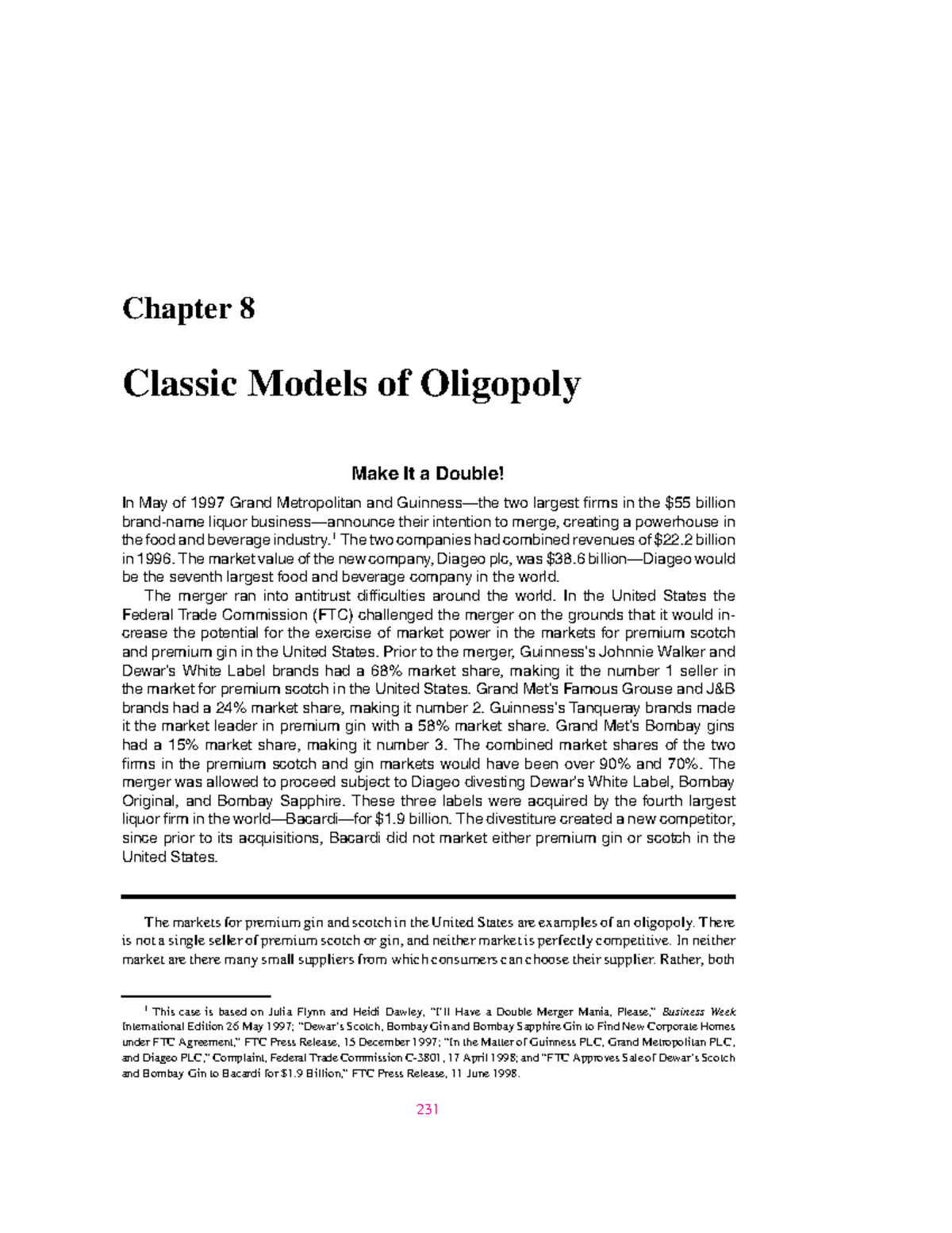 Chapter 8: Classic Oligopoly Models and the Diageo Merger Analysis - Studocu