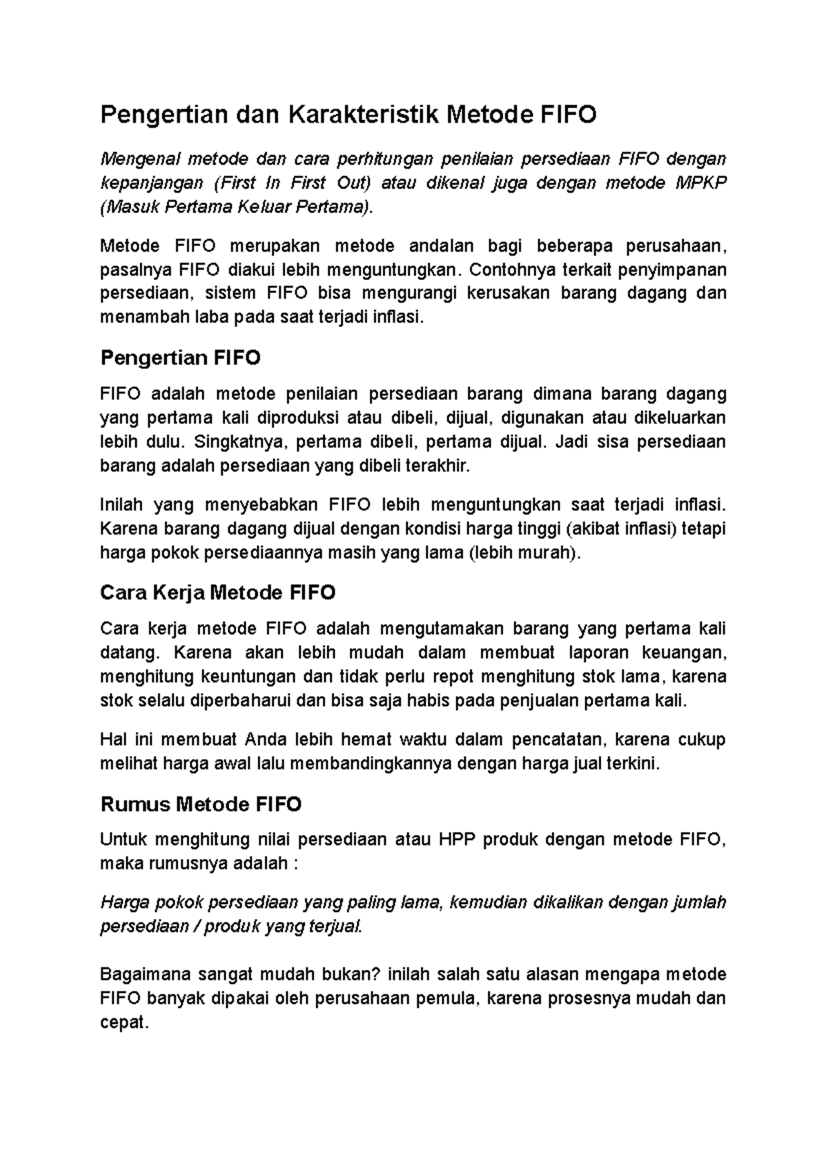 Pengertian dan Karakteristik Metode FIFO (First In First Out) - Studocu