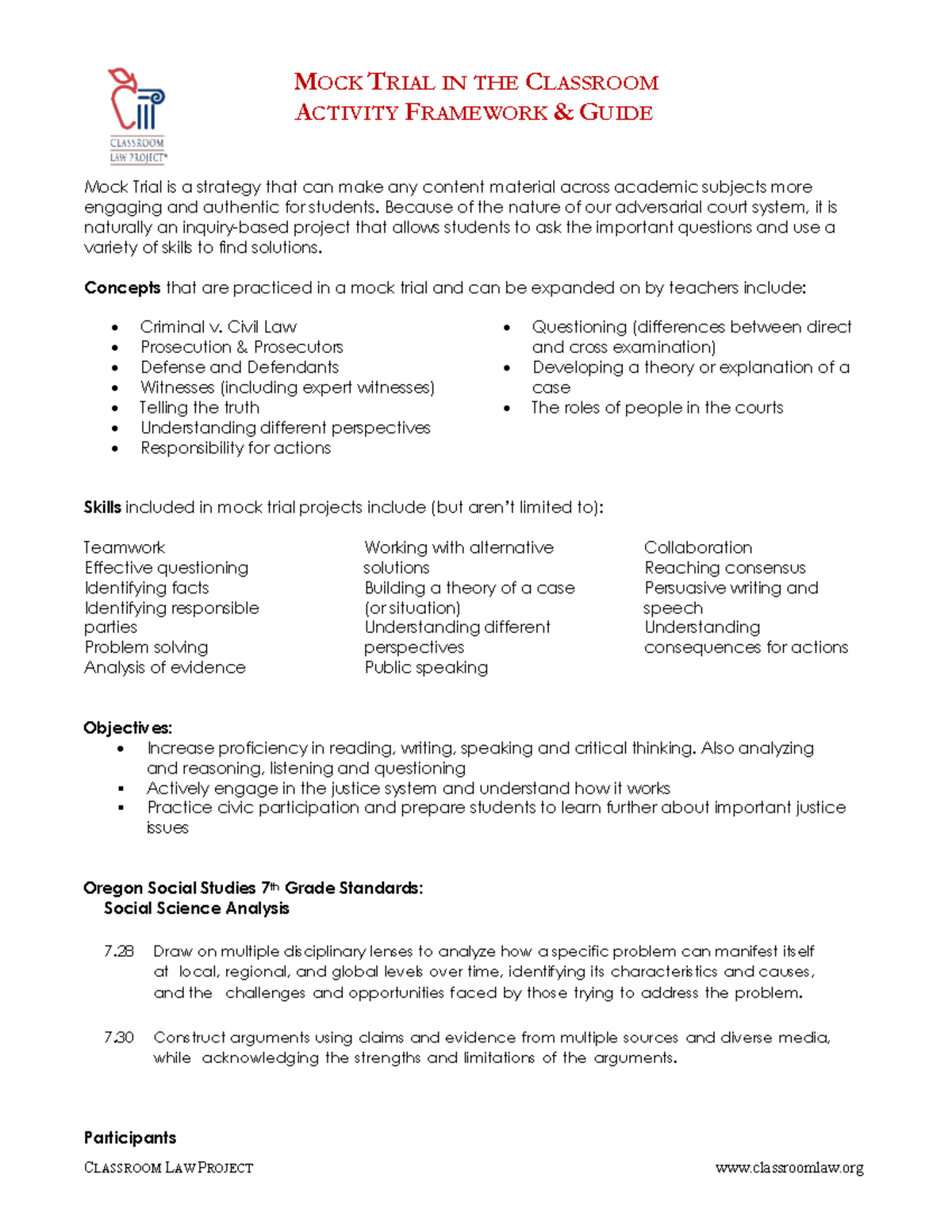 Mock Trial in the Classroom: Activity Framework Guide - Studocu