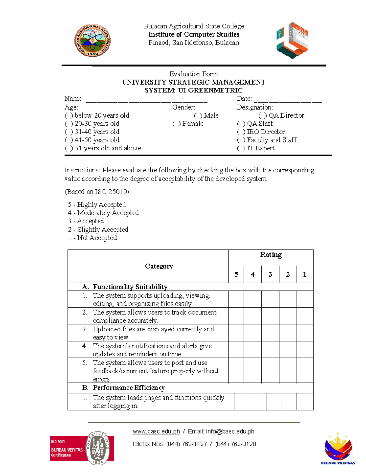 Evaluation Form for UI GreenMetric - IRO Survey Questionnaires - Studocu