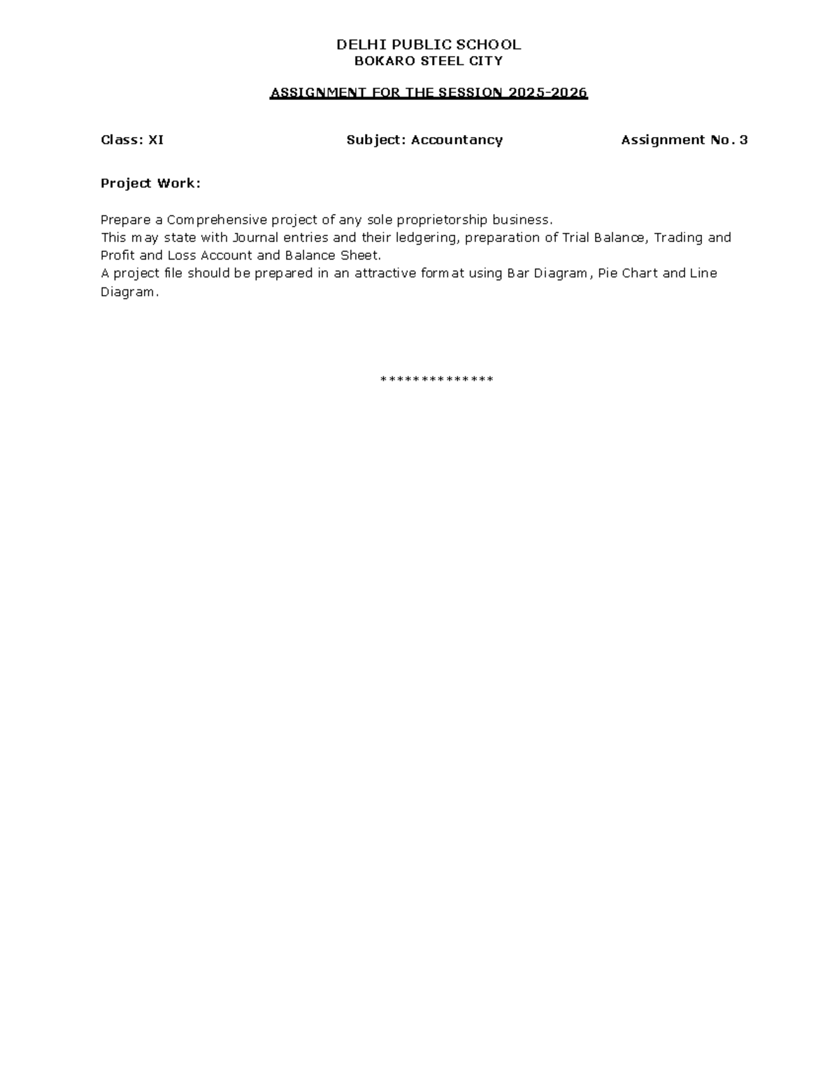 DELHI PUBLIC SCHOOL BOKARO STEEL CITY ASSIGNMENT NO. 3 FOR CLASS XI ...