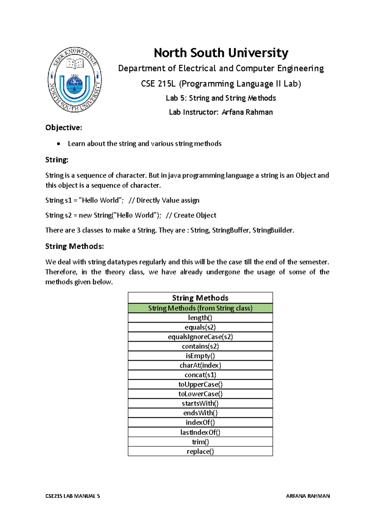 CSE 215L Lab 5: Exploring Strings and String Methods - Studocu