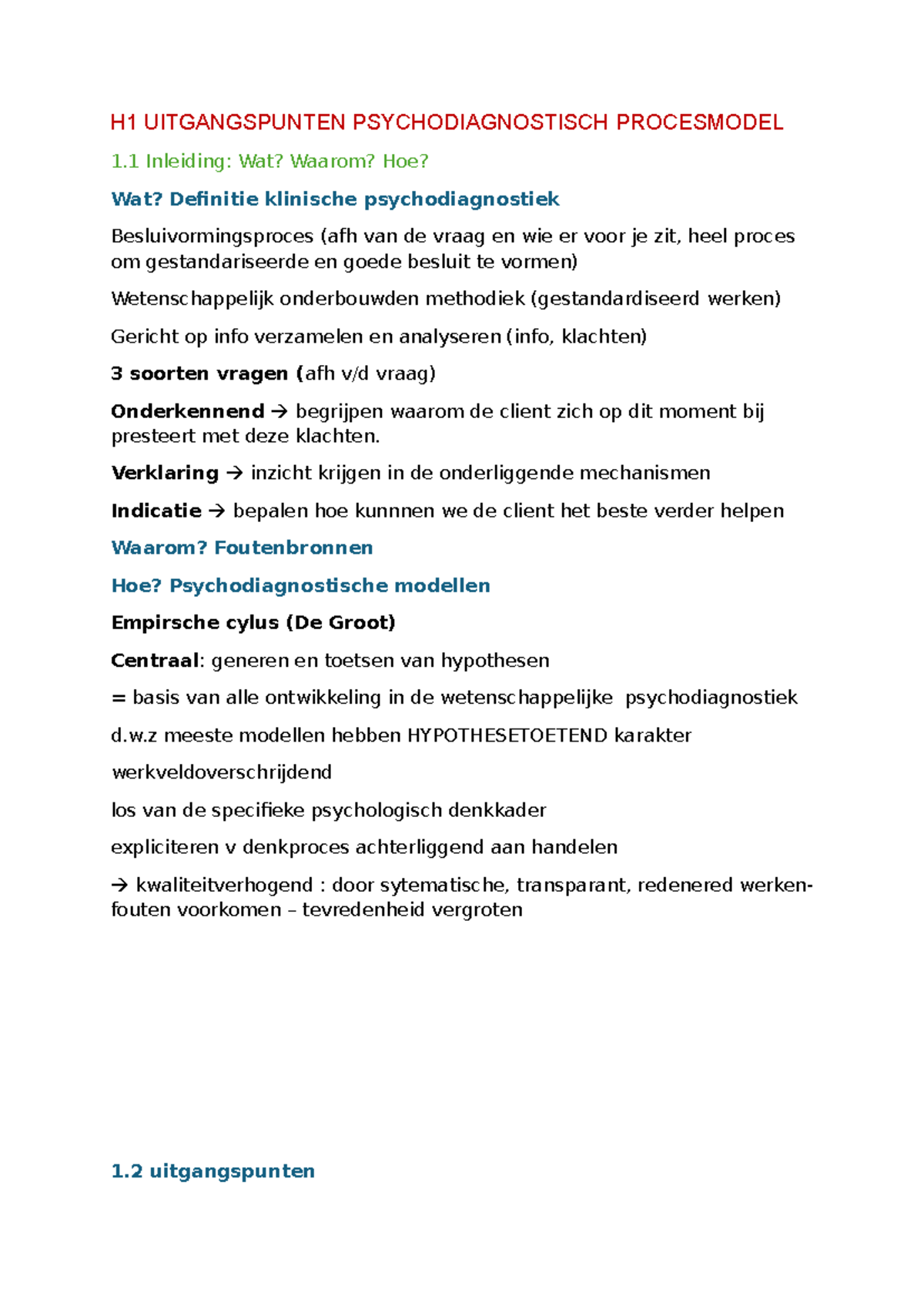 Psd - Samenvatting Psychodiagnostisch Procesmodel 1.1 en 2.1 - Studocu