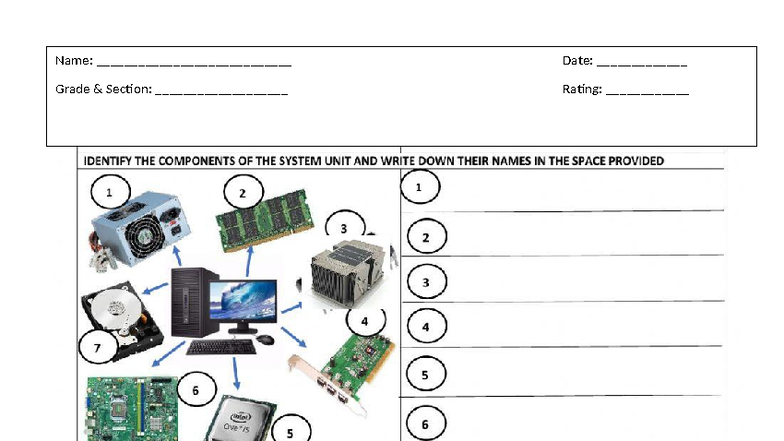 ICT 9 Activity: Identifying System Unit Components and Ports - Studocu