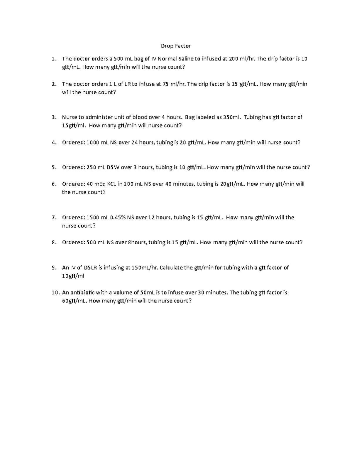 GTT 101: Calculating IV Drip Rates and Drop Factors for Nurses - Studocu