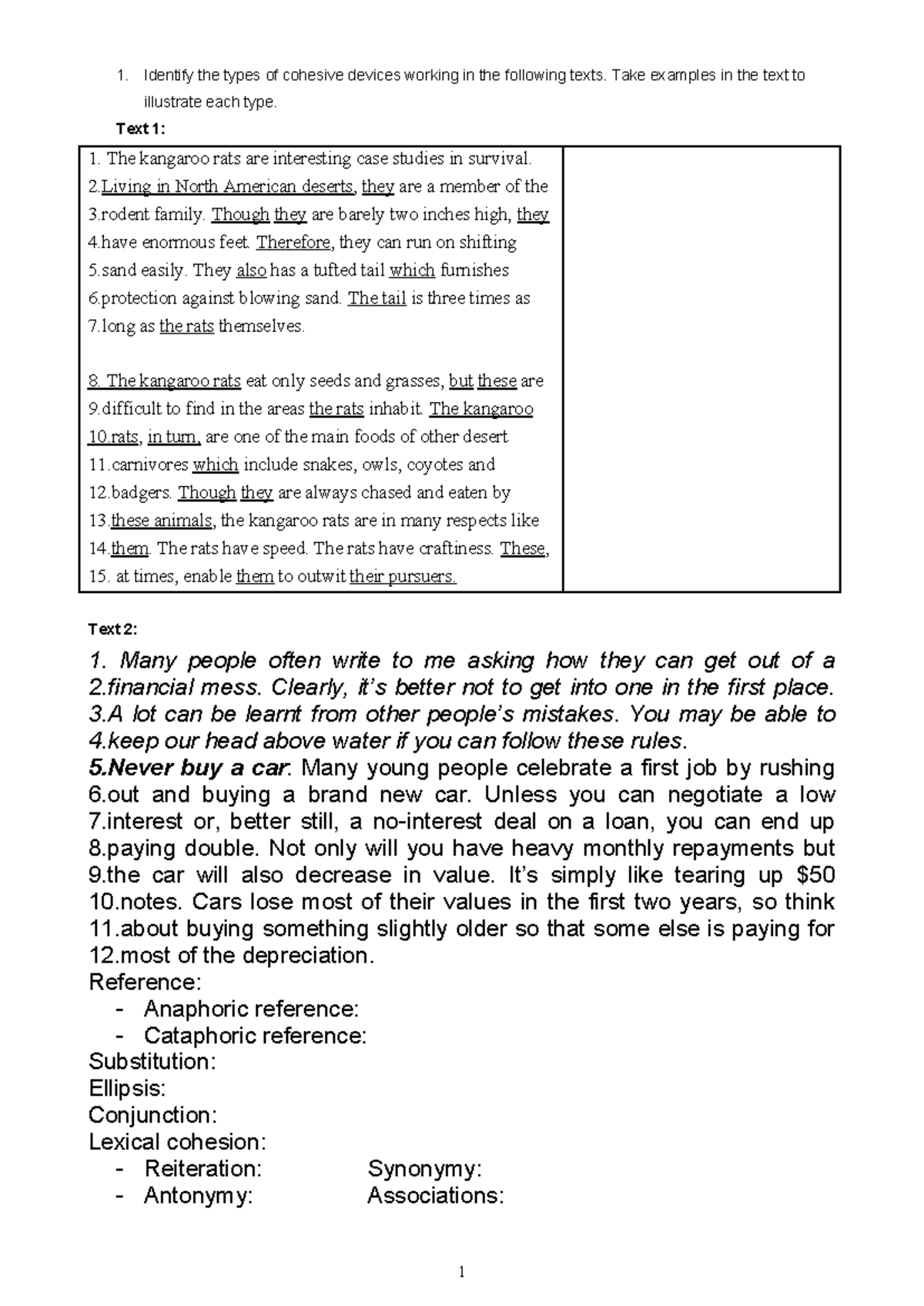 DA Exercise - Discourse Analysis of Cohesive Devices - Studocu