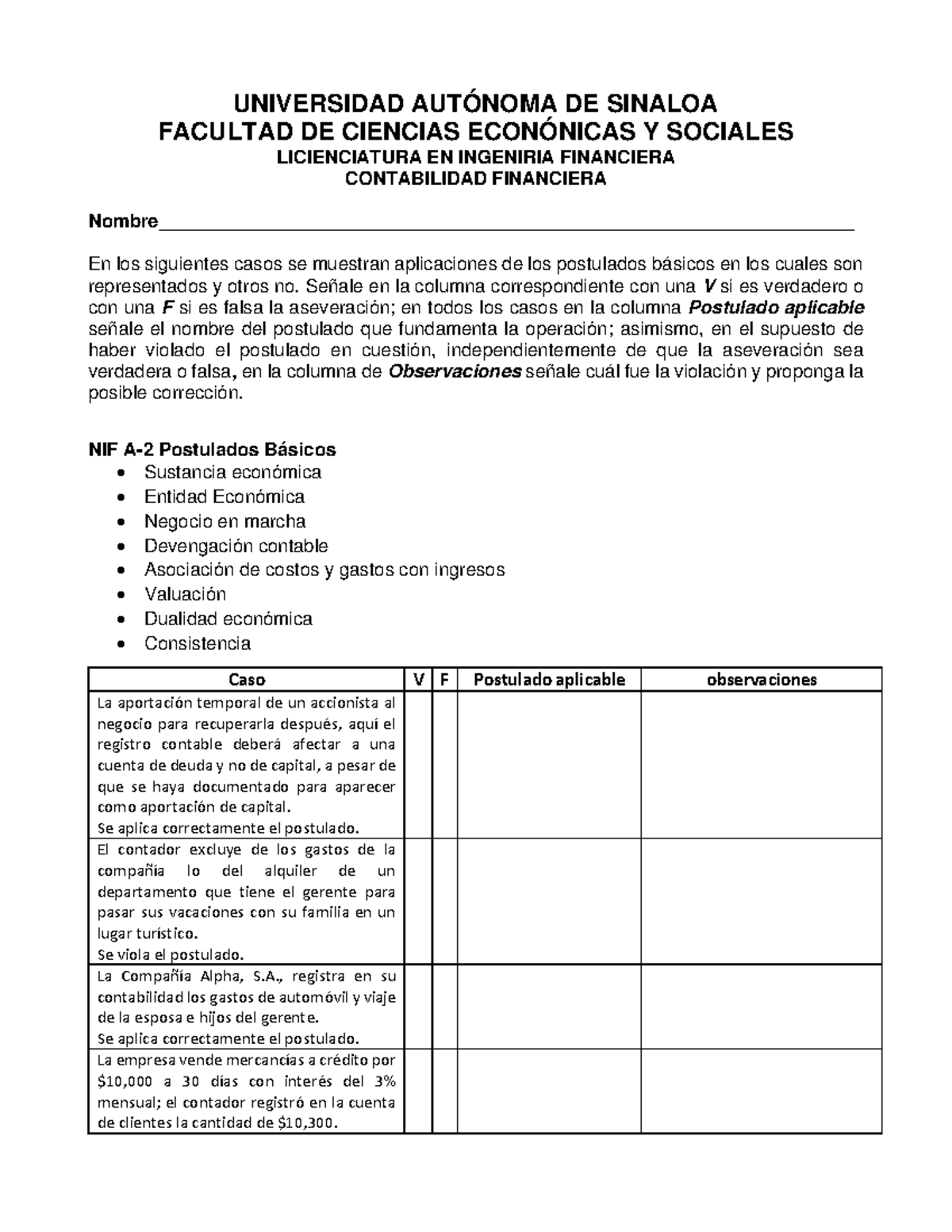 Ejercicio NIF A-2: Análisis de Postulados Básicos en Contabilidad - Studocu