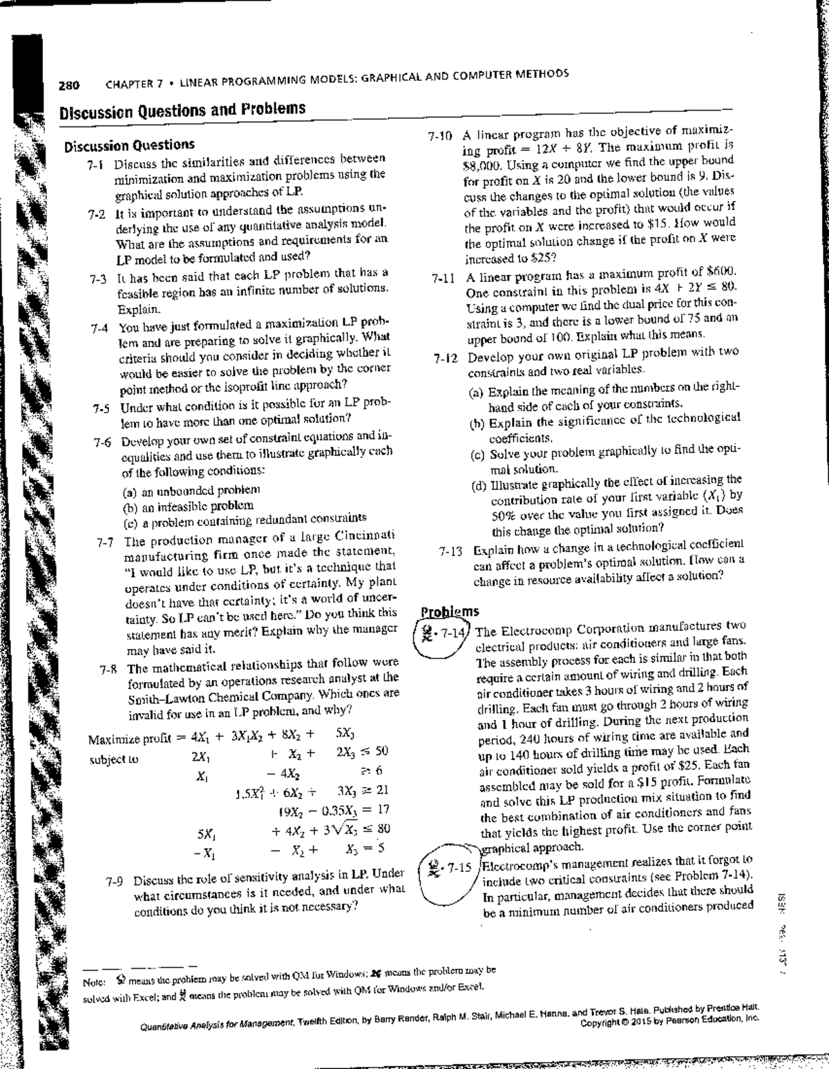 280 CHAPTER 7 LINEAR PROGRAMMING MODELS: GRAPHICAL & COMPUTER METHODS ...