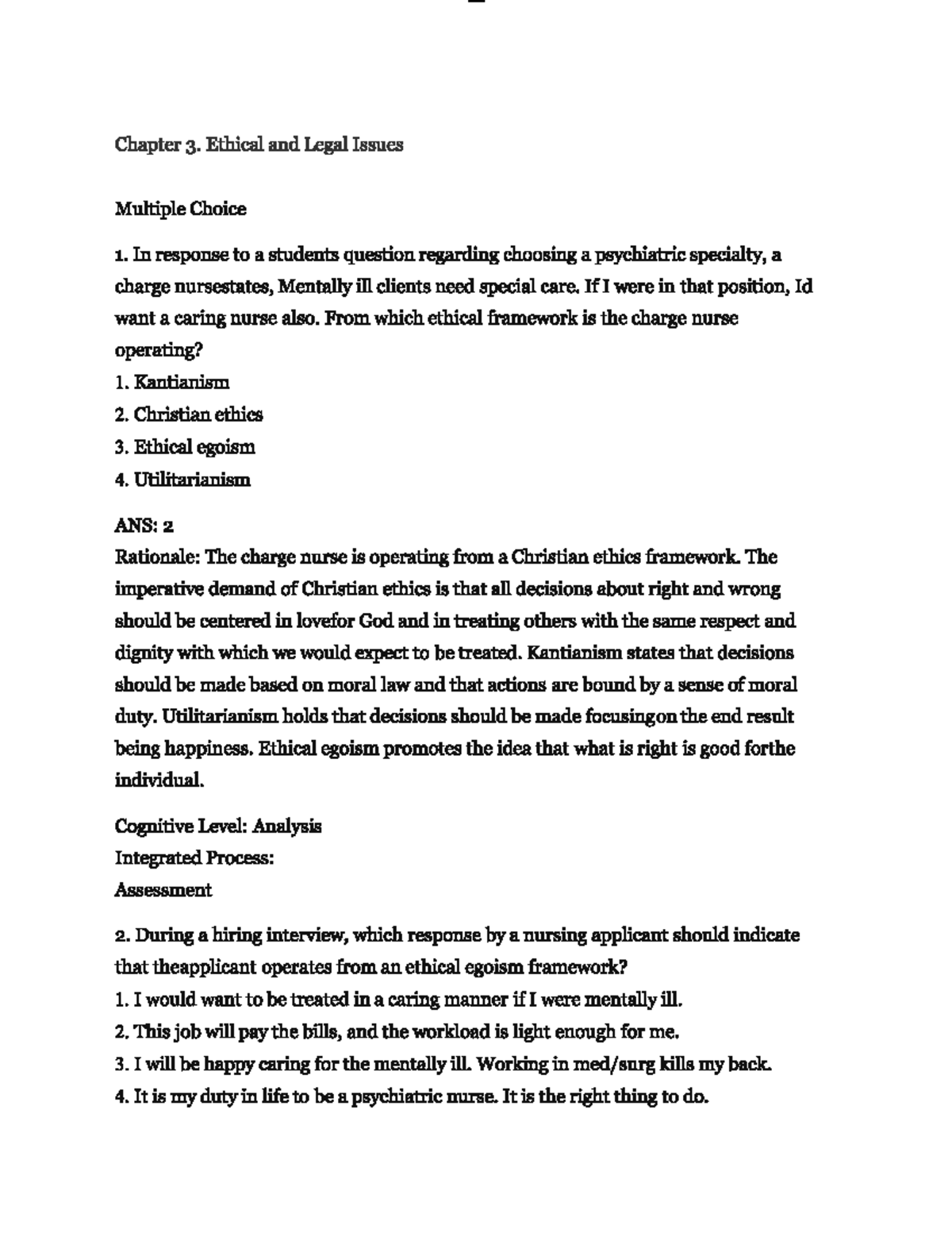Chapter 3 - Ethical and Legal Issues in Nursing Practice Questions ...