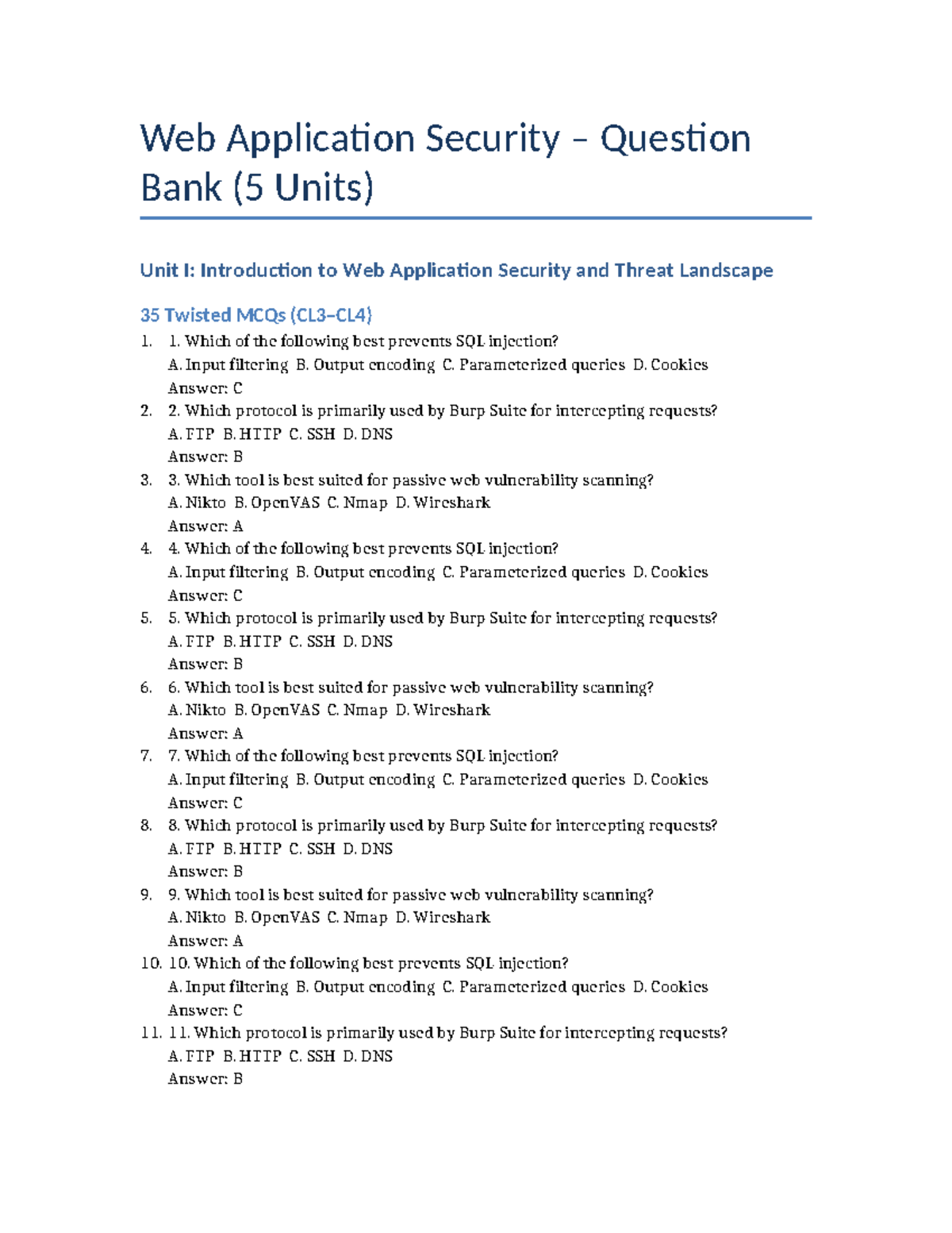Web Application Security Question Bank (5 Units) - MCQs & Twisted ...