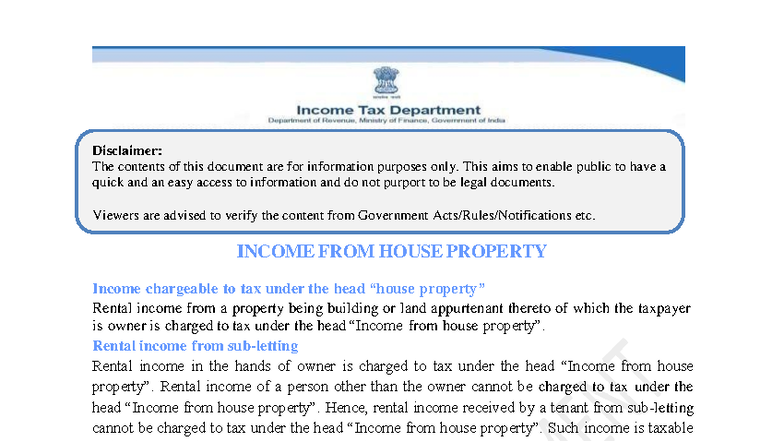 Income from House Property: Tax Implications and Computation (Course ...