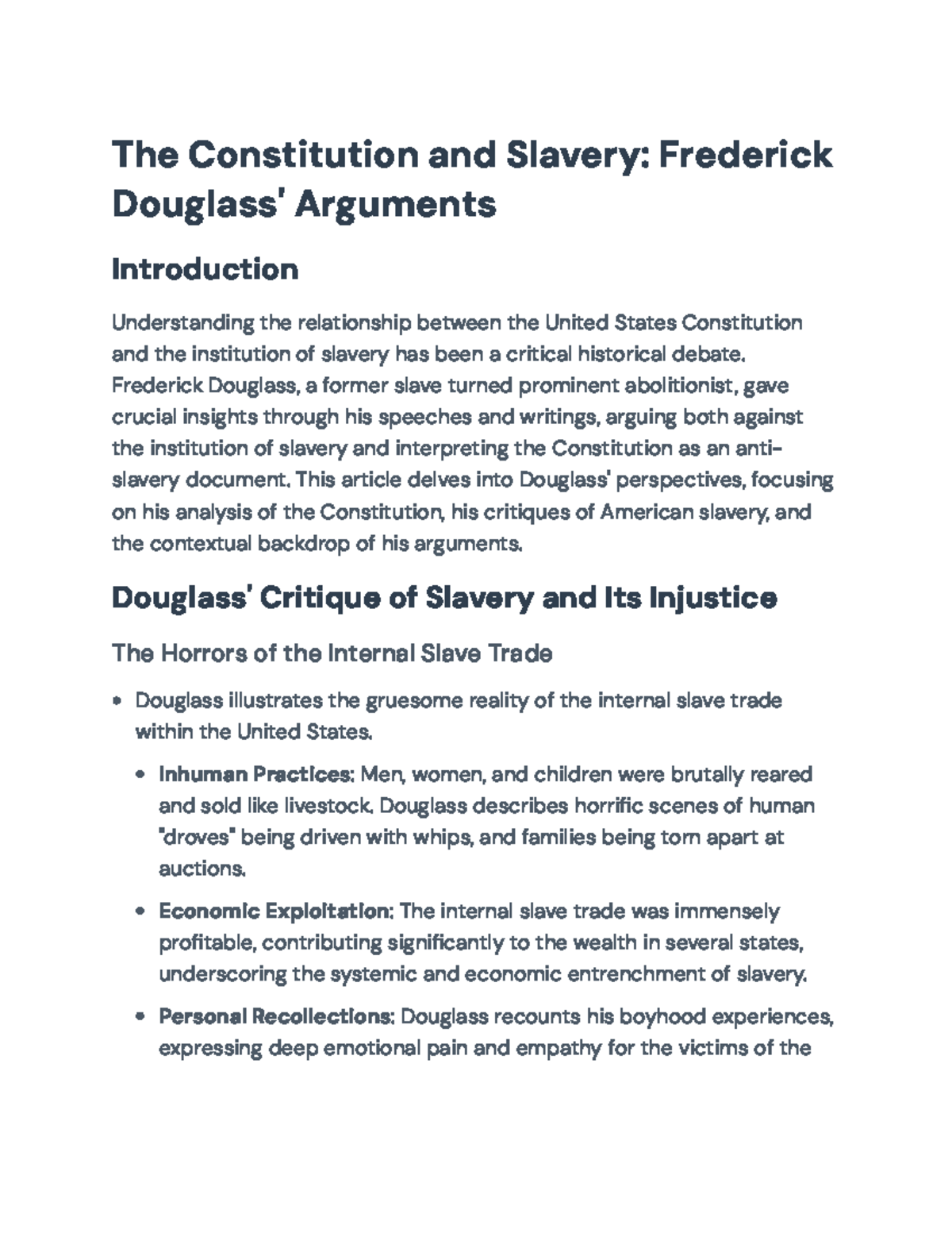 The Constitution and Slavery: Douglass' Anti-Slavery Arguments ...