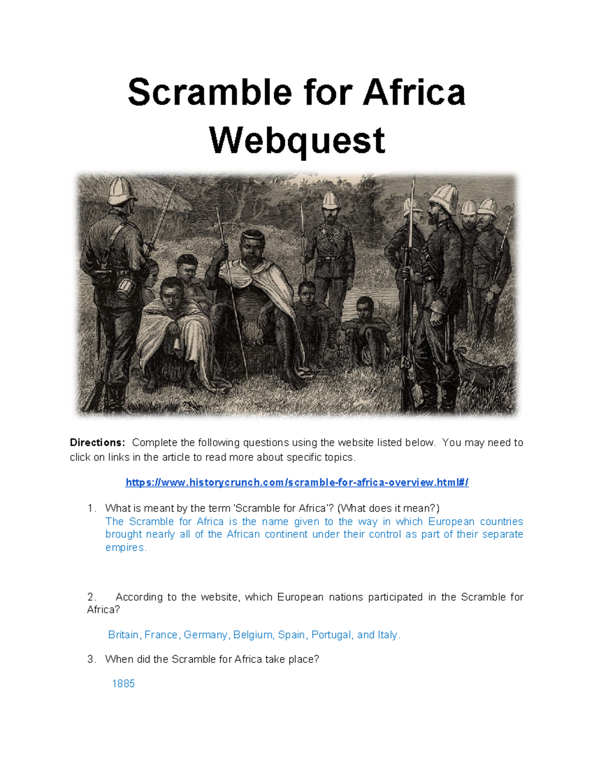 Scramble for Africa: Webquest Questions & Insights on Imperialism - Studocu