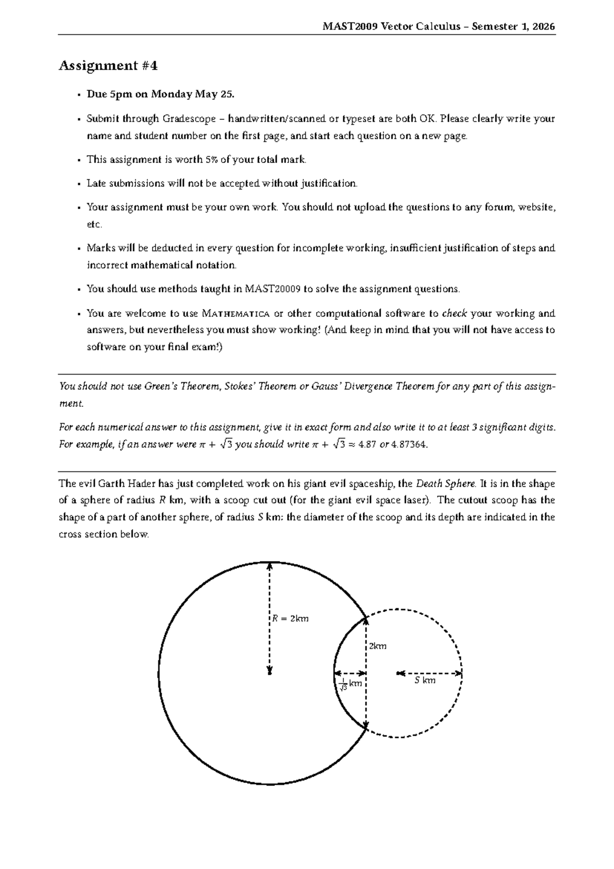 MAST2009 Vector Calculus S1 2026 Assignment 4 Guidelines - Studocu