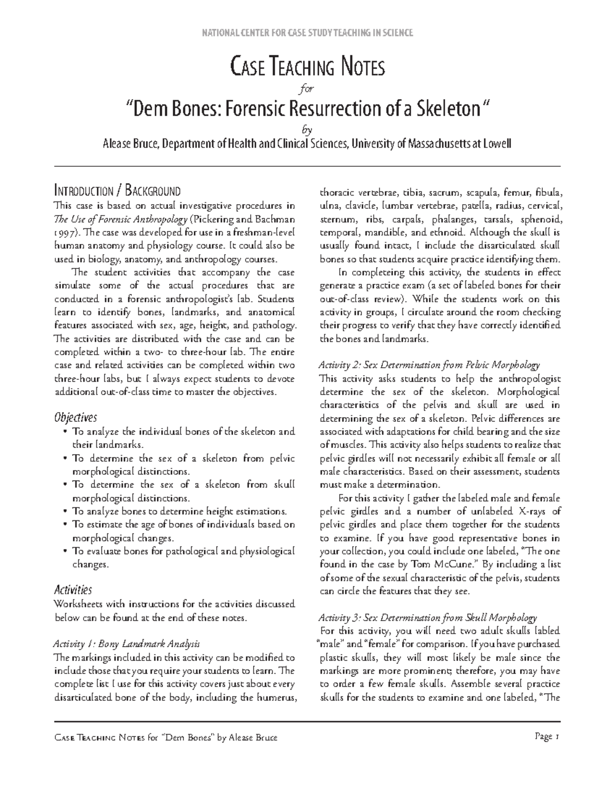 Case Study Teaching Notes for Forensic Anthropology (HLTH 301) - Studocu
