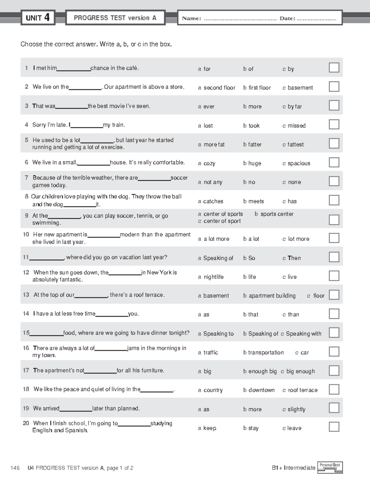 U4 - Practice - BÀI TẬP UNIT 4 - UNIT 4 PROGRESS TEST version A Name ...