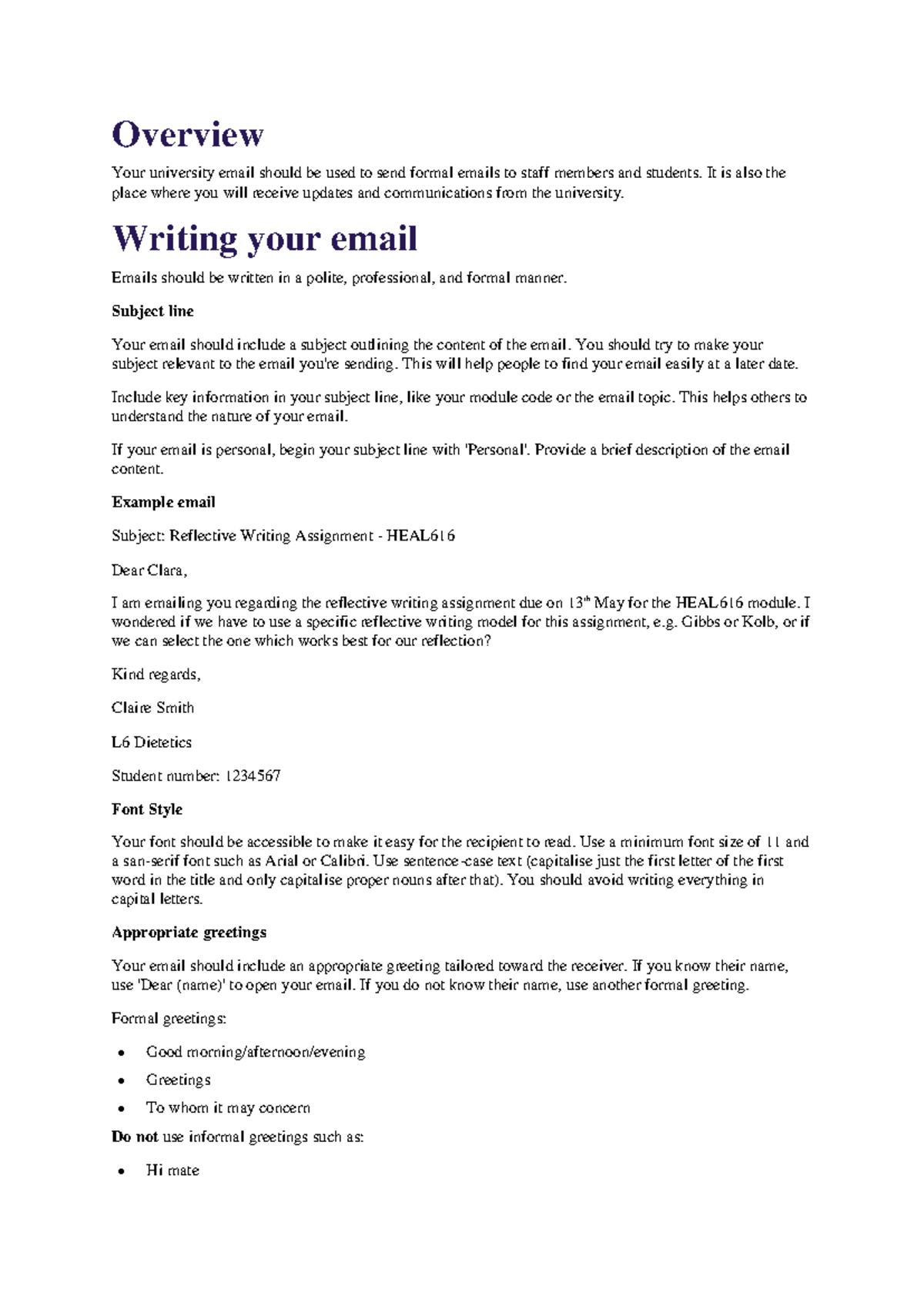 Emails & Letter Writing Guidelines for HEAL616 - Studocu