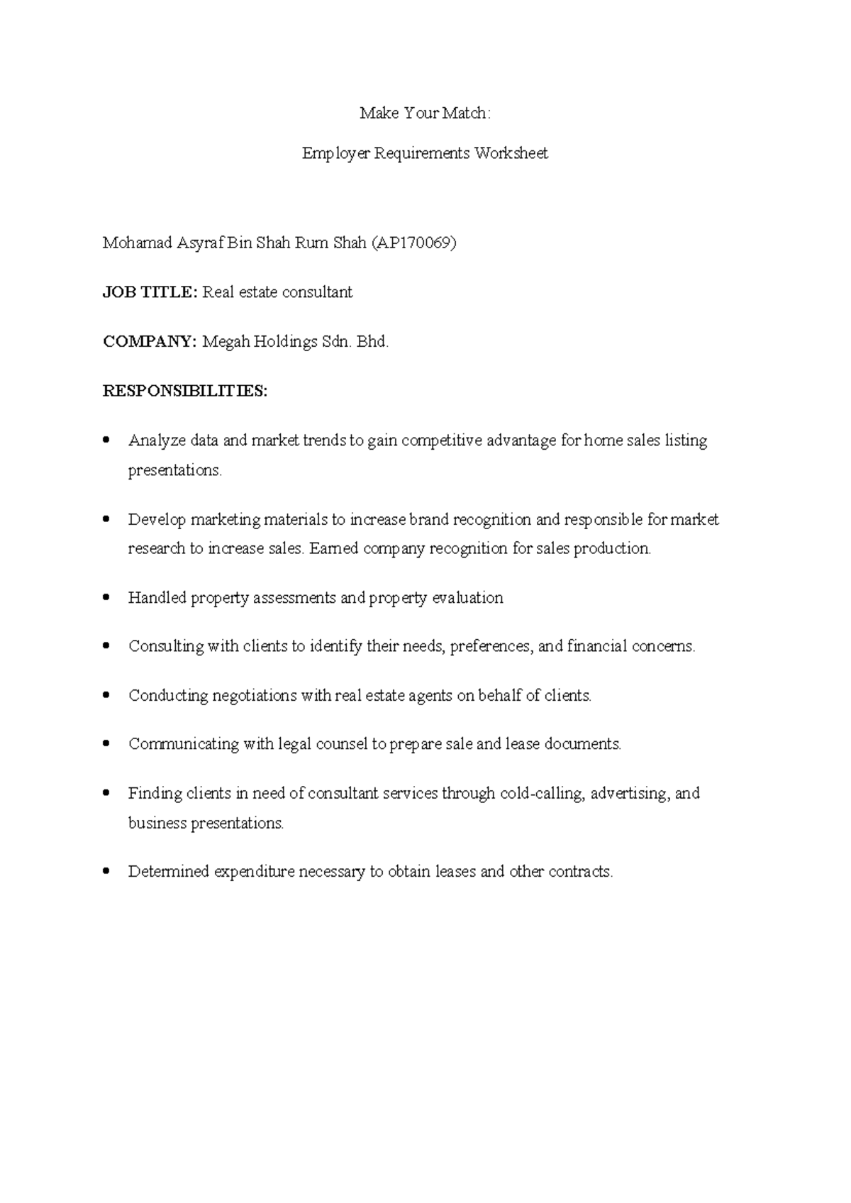 Make Your Match - task - Make Your Match: Employer Requirements ...