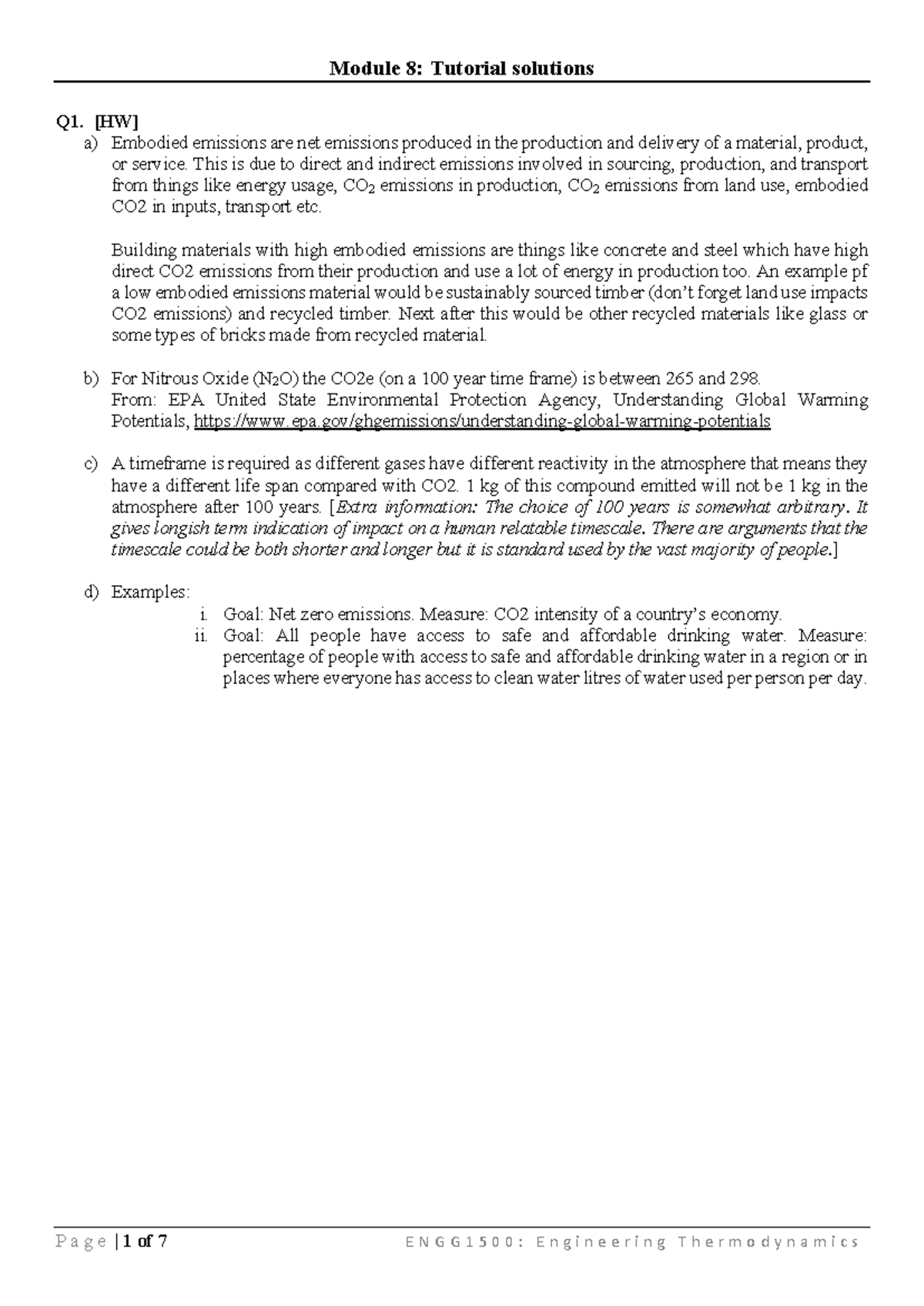 ENGG1500: Engineering Thermodynamics Module 8 Tutorial Solutions - Studocu