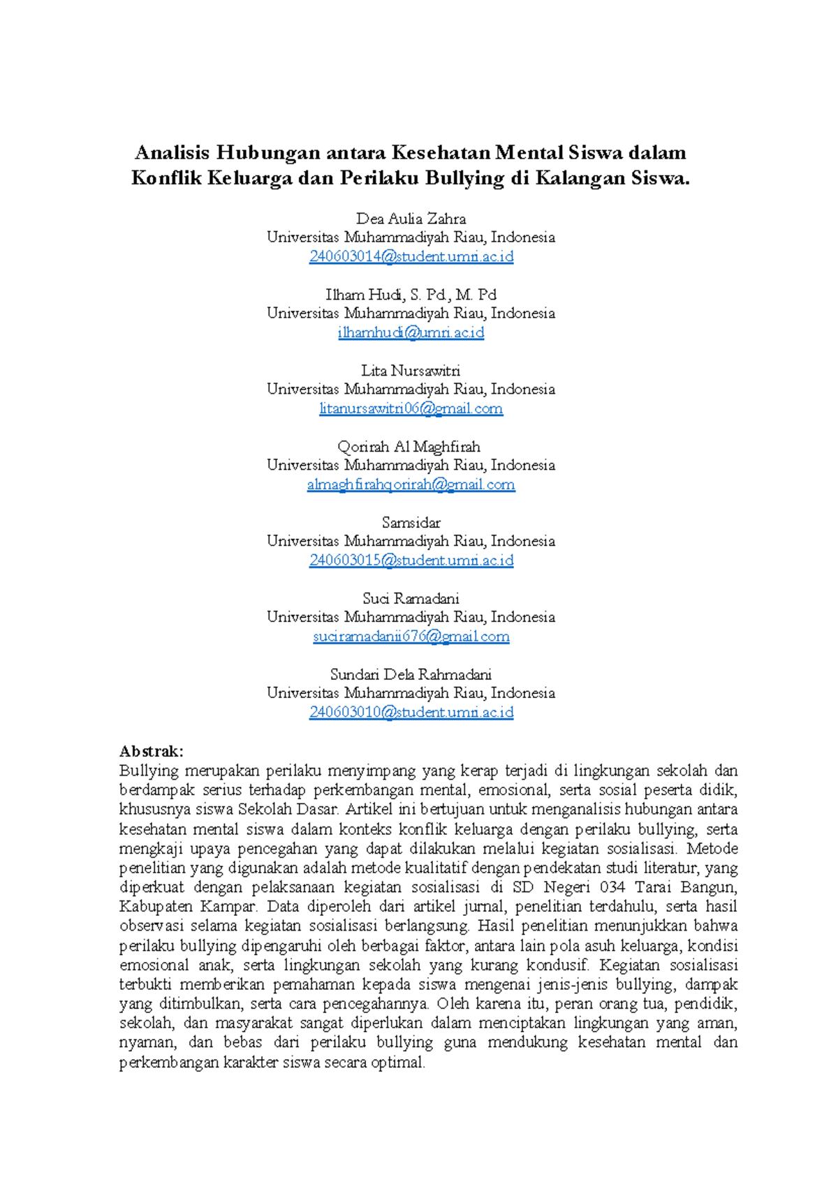 Analisis Kesehatan Mental Siswa dan Bullying di SD (KODE: 034) - Studocu