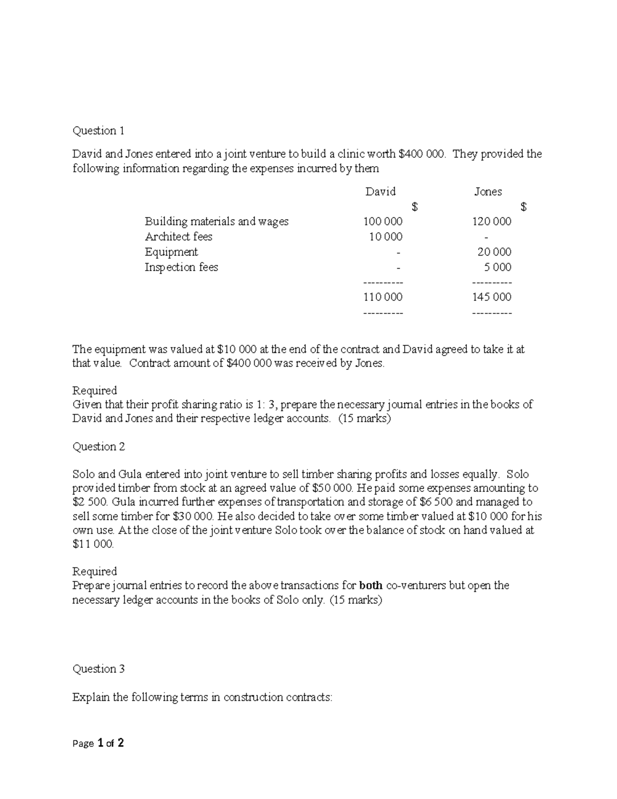 ACC603 Semester 2, 2024 Test: Joint Venture Accounting & Construction ...
