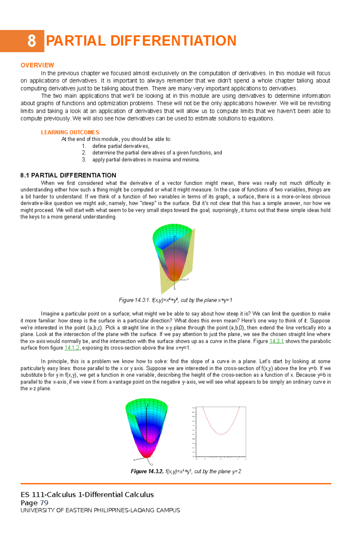 Module 8. Partial Differentiation - OVERVIEW In the previous chapter we ...