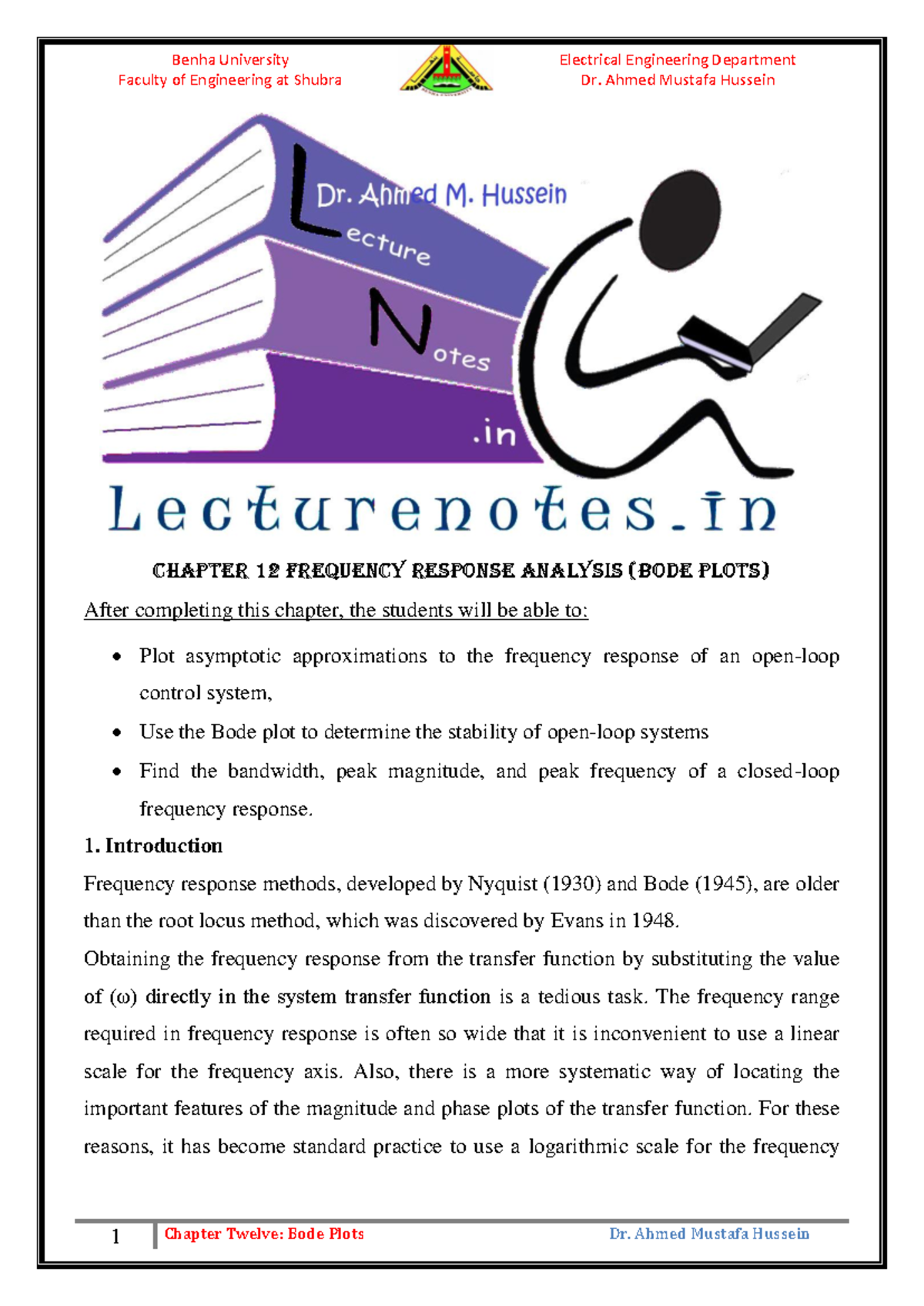 Revising Chapter 12: Frequency Response Analysis Using Bode Plots - Studocu