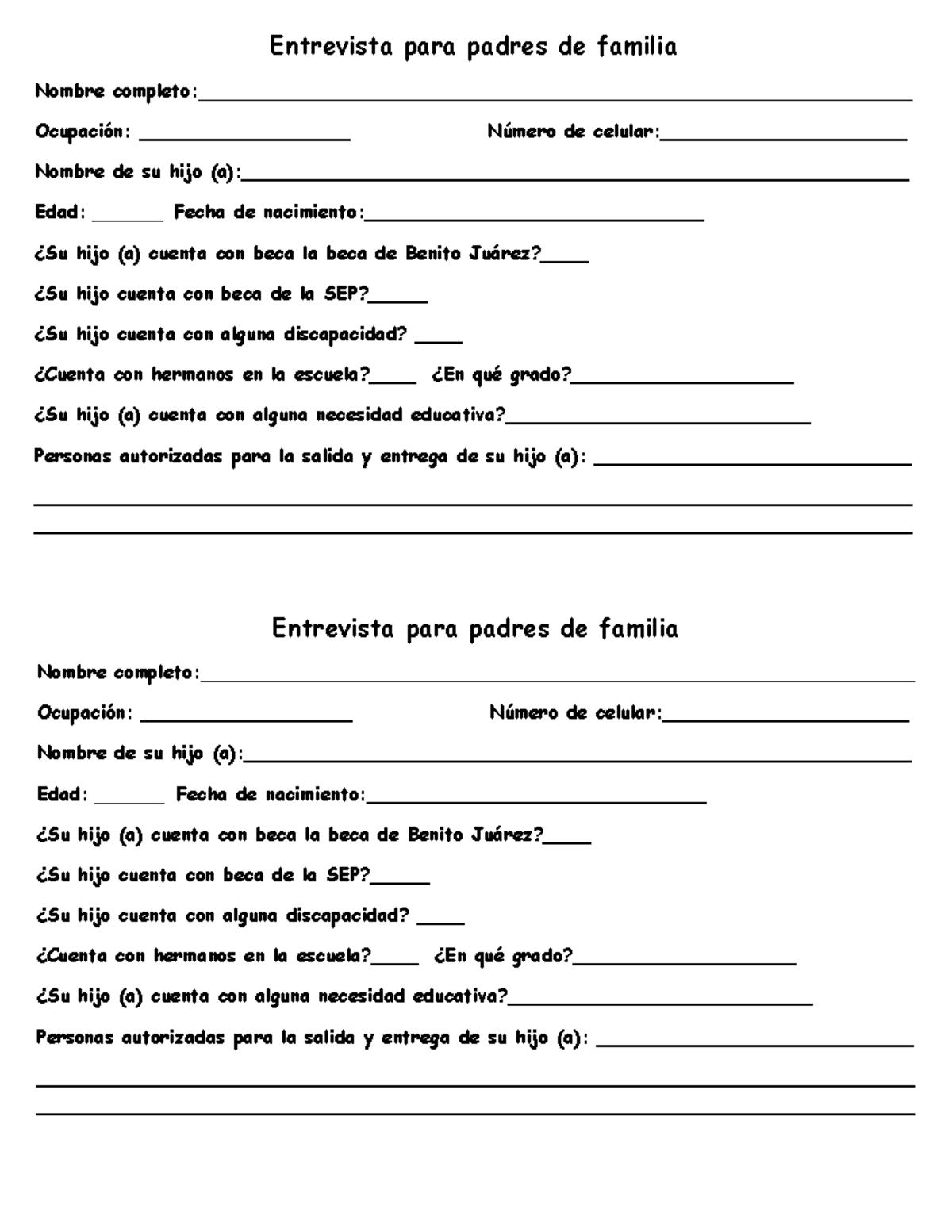 Entrevista a Padres de Familia: Información y Requisitos - Studocu