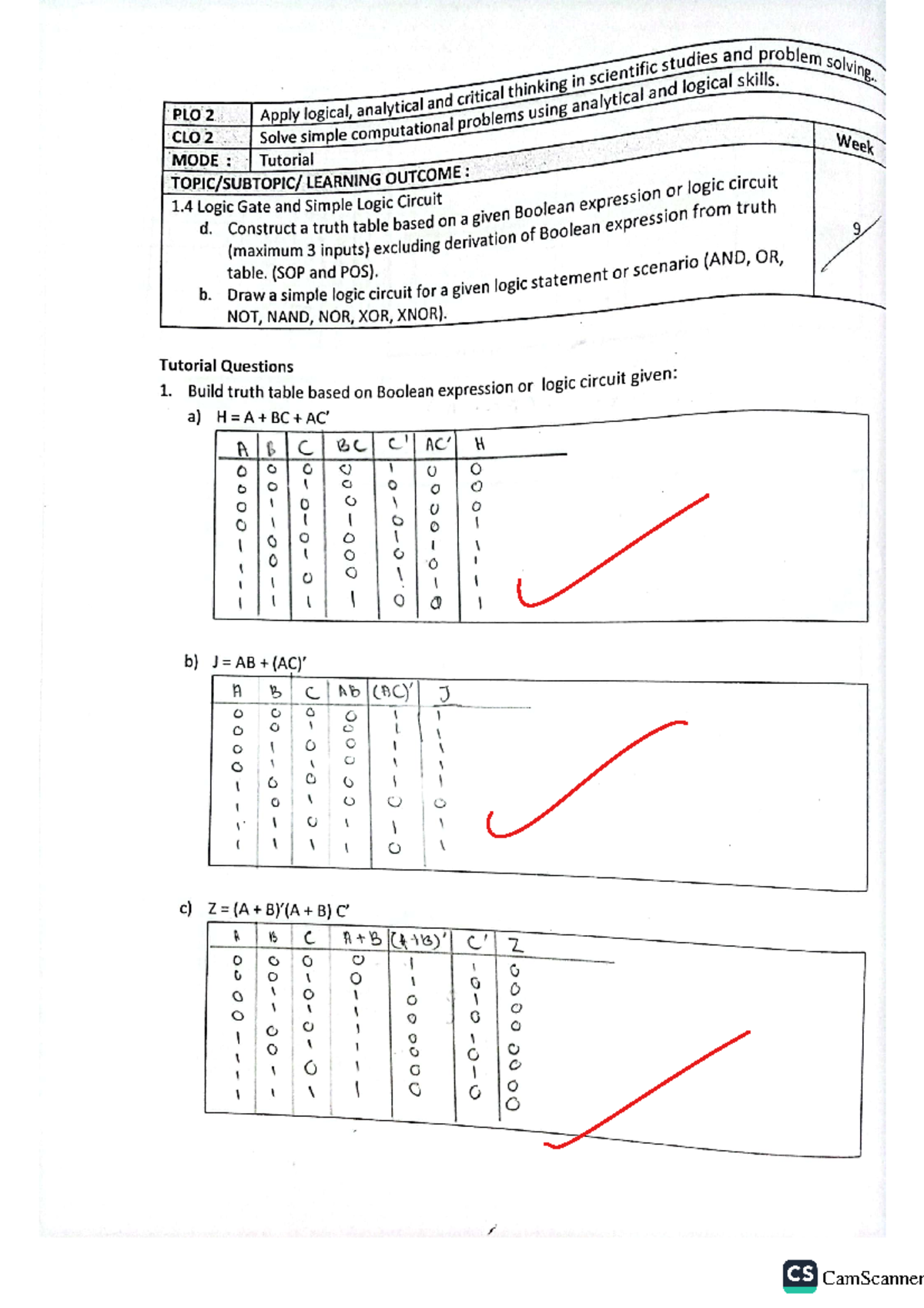 Week 9 - sc025 - studies and problem in skills. solving PLO 2 Apply ...