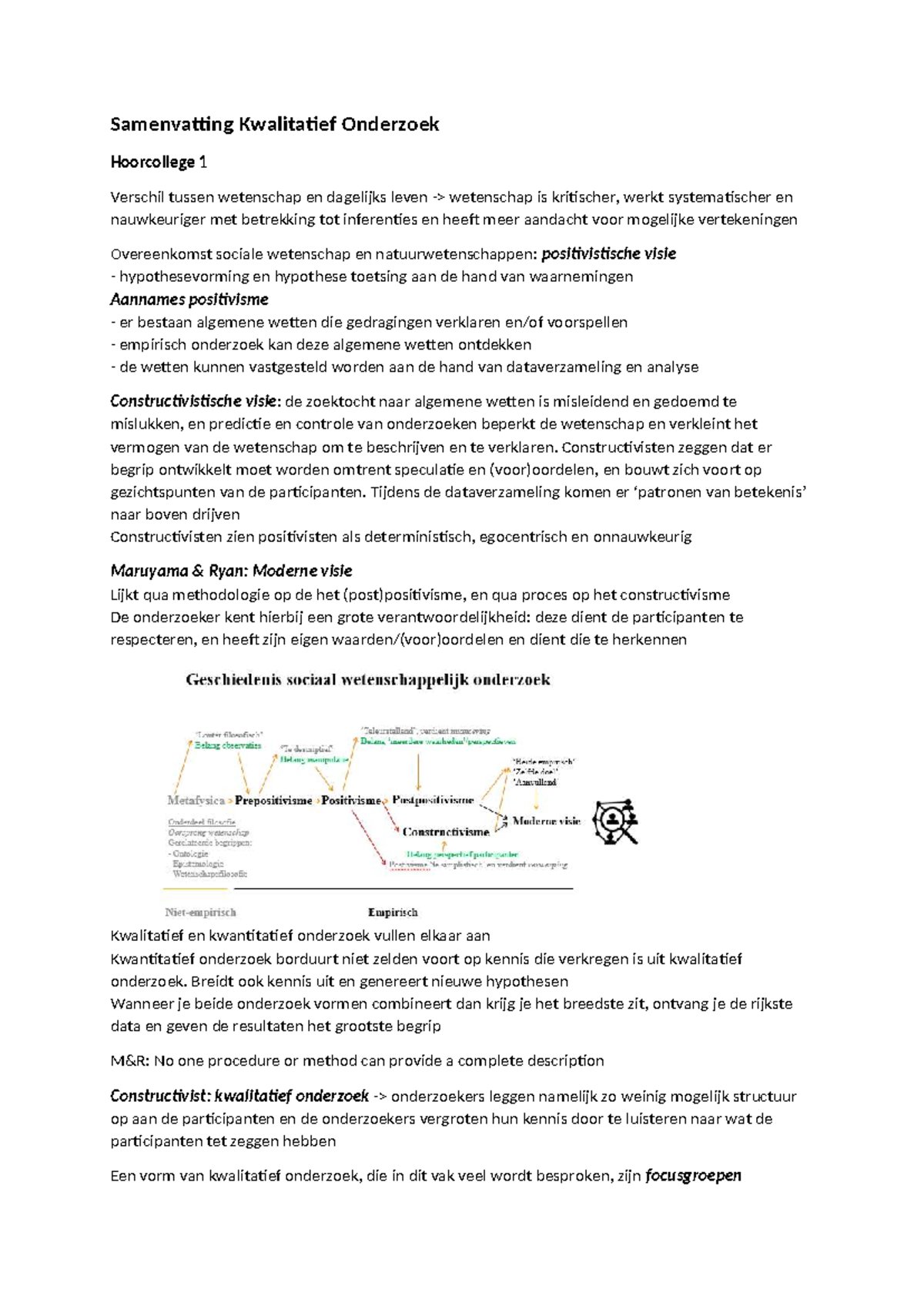 Samenvatting Kwalitatief Onderzoek Hoorcollege 1-3: Wetenschap en ...